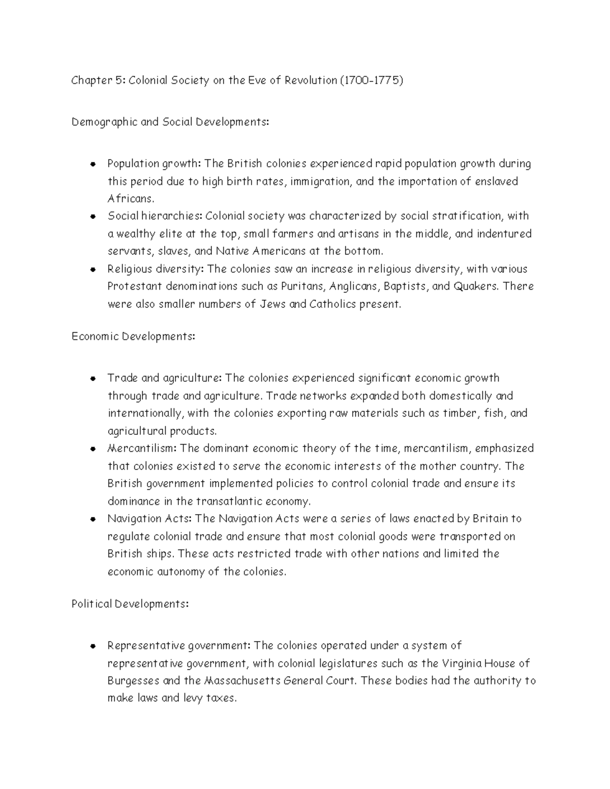 APUSH Chapter 5: Colonial Society, Economy, and Politics (1700-1775 ...