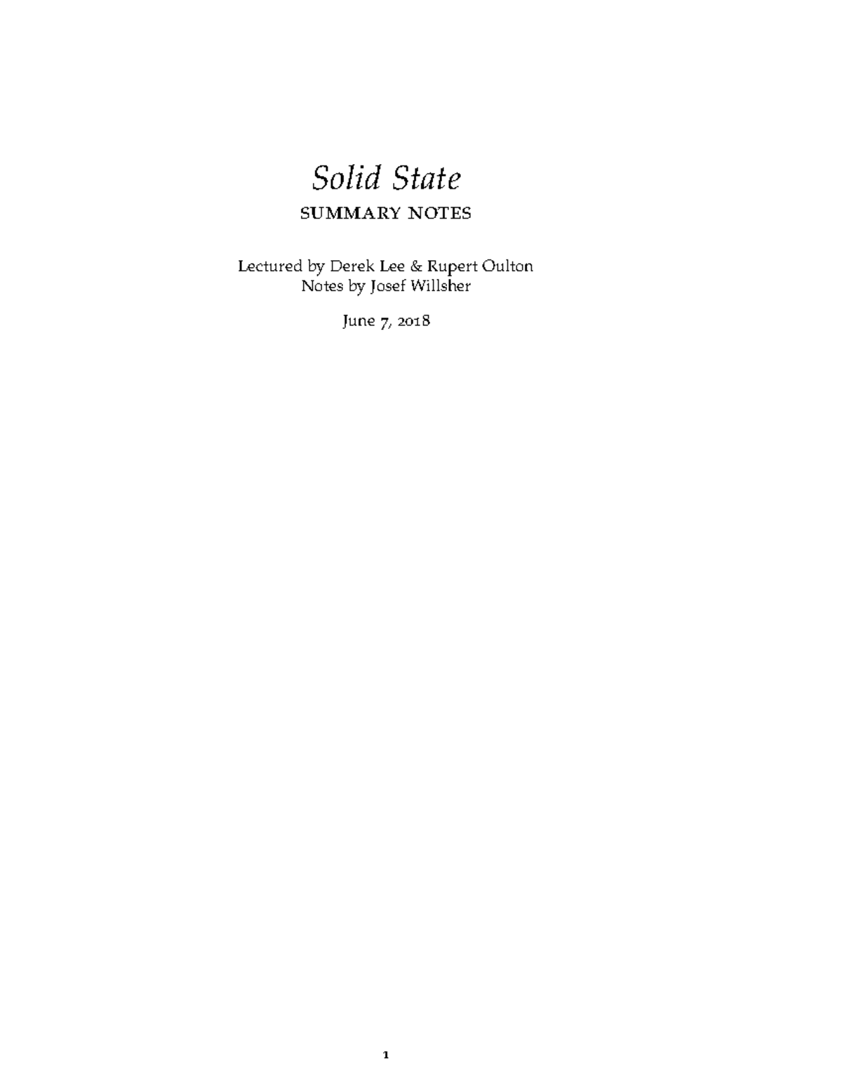 SSNotes - JW - 2017-18 - Solid state physics lecture notes - Solid ...