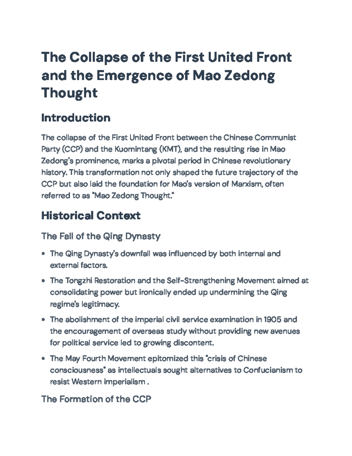 The Collapse of the First United Front and the Rise of Mao Zedong ...
