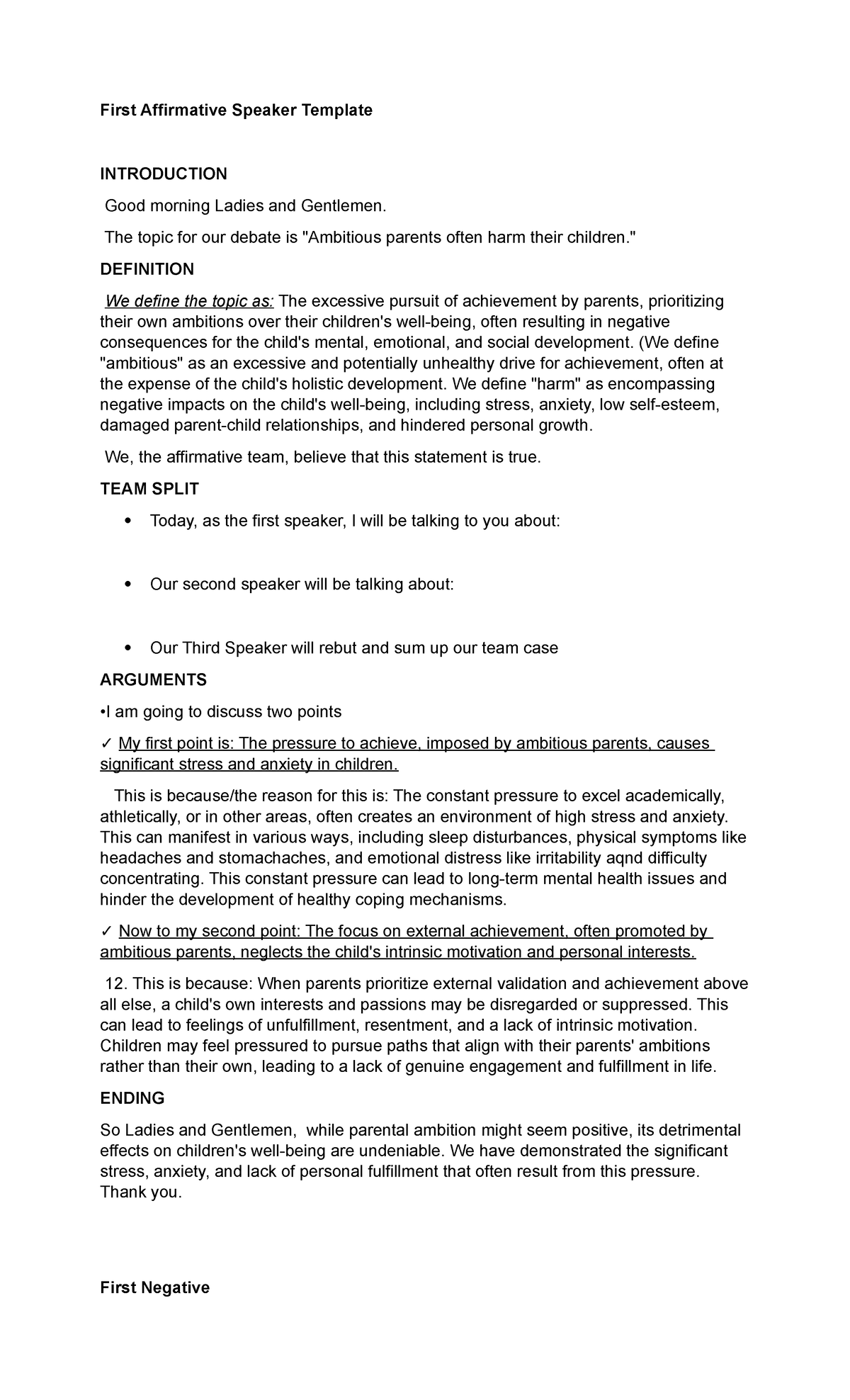 Debate-Revised - Students guidelines - First Affirmative Speaker ...