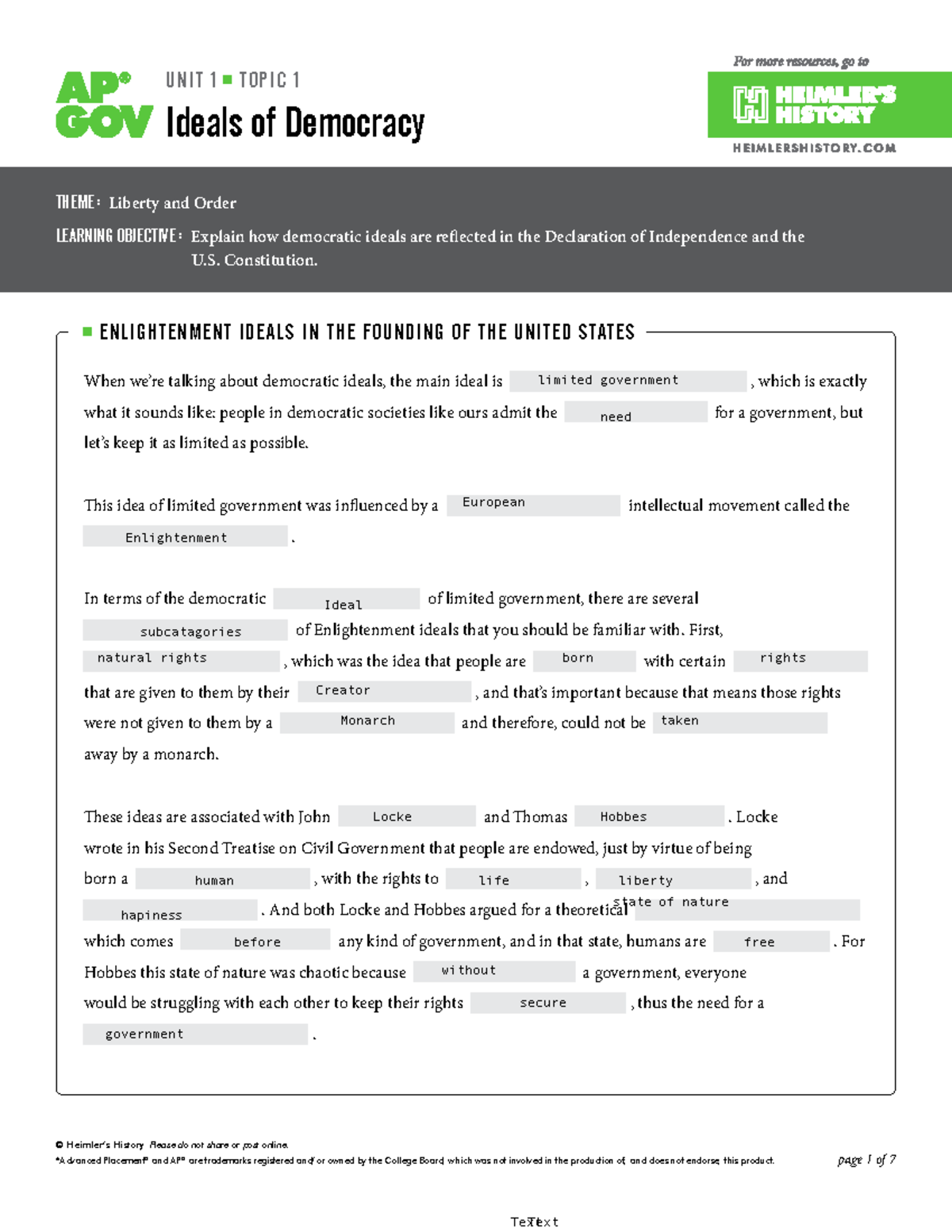 AP+Gov+Unit+1+Topic+1+Democratic+Ideals+Noteguides - Studocu