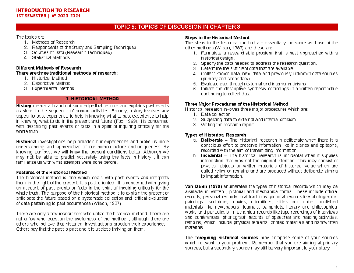 IR Topic 5 - INTRODUCTION TO RESEARCH 1ST SEMESTER | AY 2023- TOPIC 5 ...