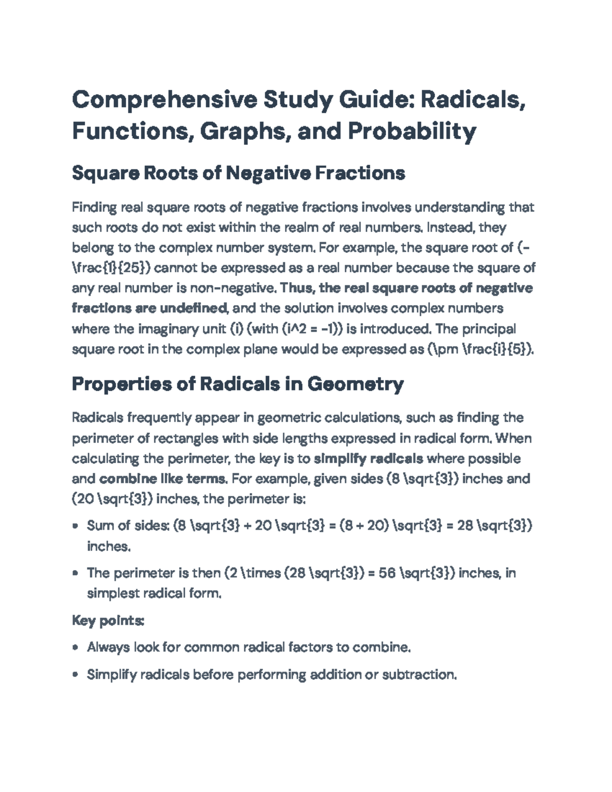 Comprehensive Study Guide: Radicals, Functions, and Probability (MATH ...