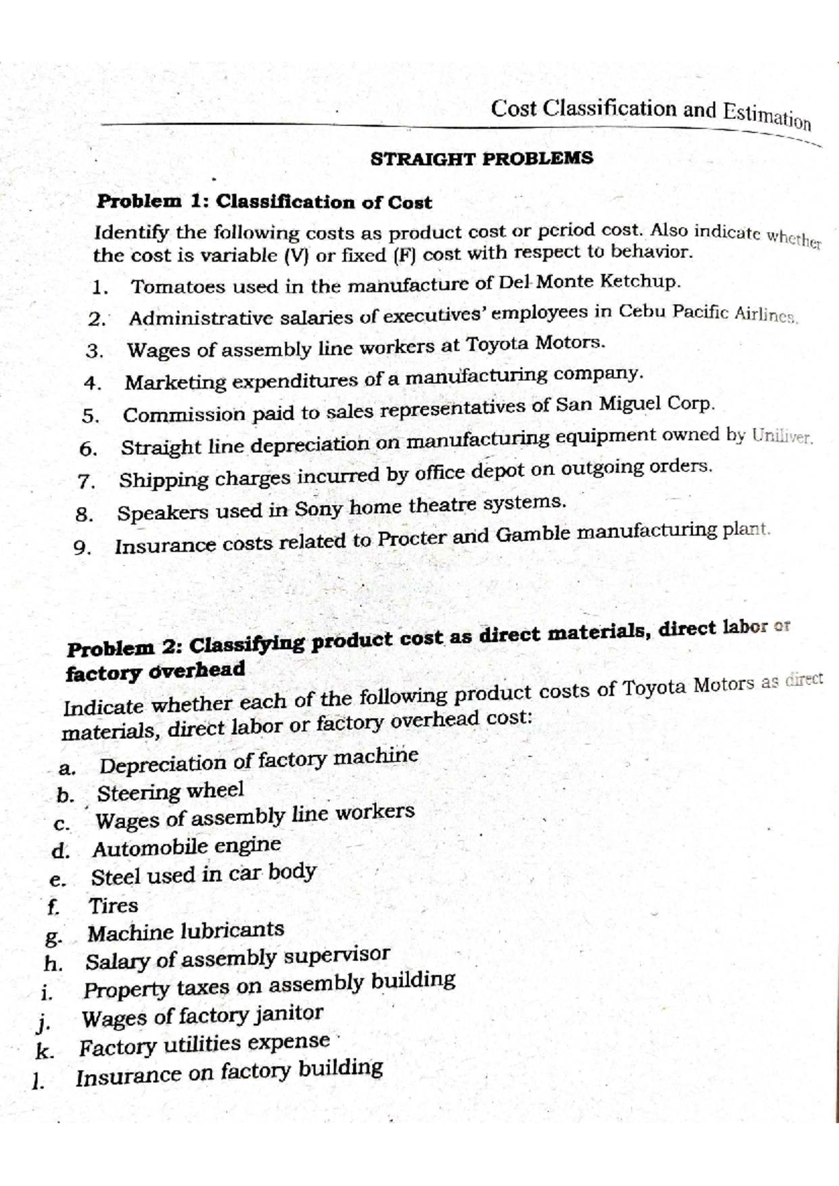 Cost Classification and Estimation Exercises (Chapter 2) - Studocu