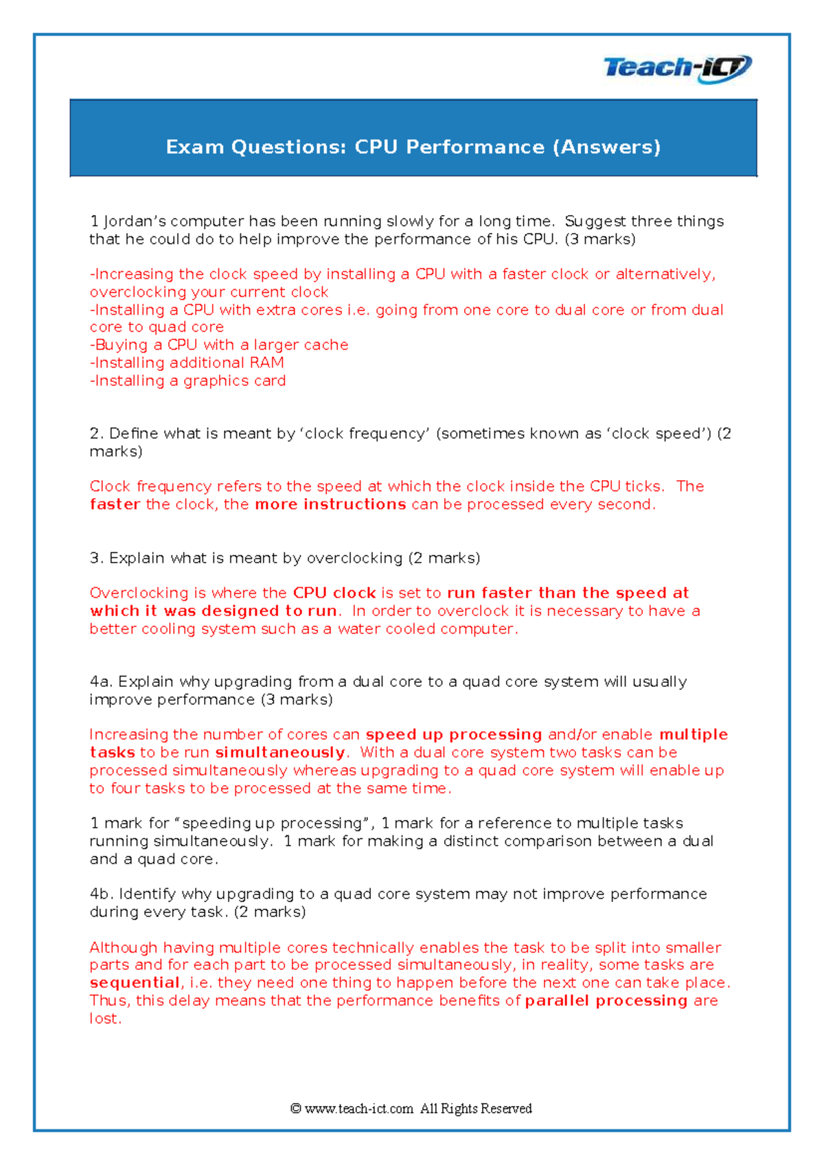Exam Questions Solutions: CPU Performance (Answers) - Studocu