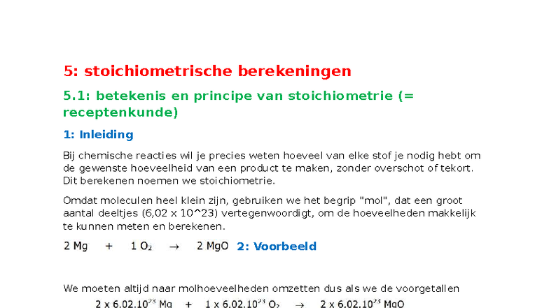 Stoichiometrische Berekeningen: Principes en Voorbeelden - Studocu