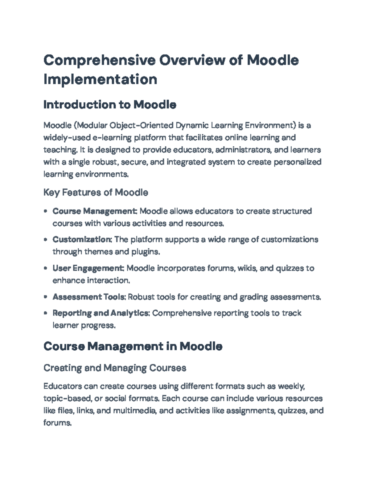 Overview of Moodle (Course Code: PEDL501) - Features & Implementation ...