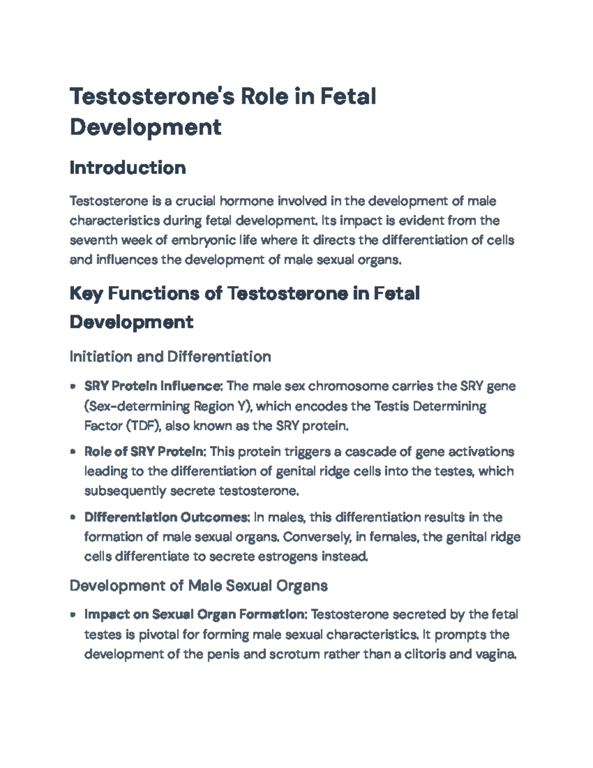 Testosterone's Role in Male Fetal Development: Key Functions and ...