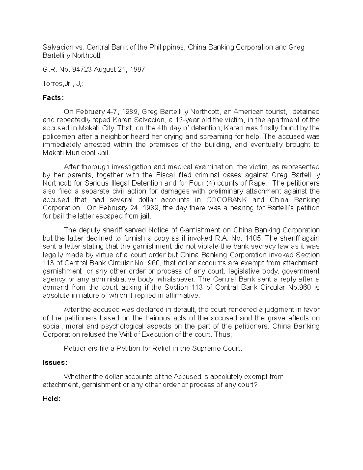 Salvacion vs. Bartelli: Supreme Court Ruling on Dollar Account ...