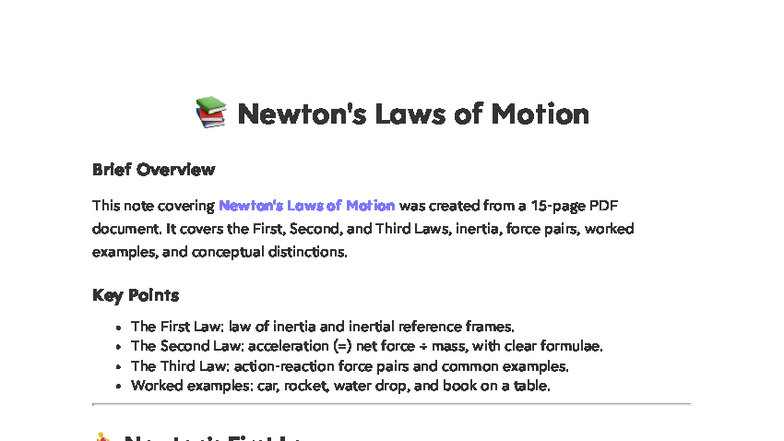 Newton's Laws of Motion: Summary & Key Examples (PHYS 101) - Studocu