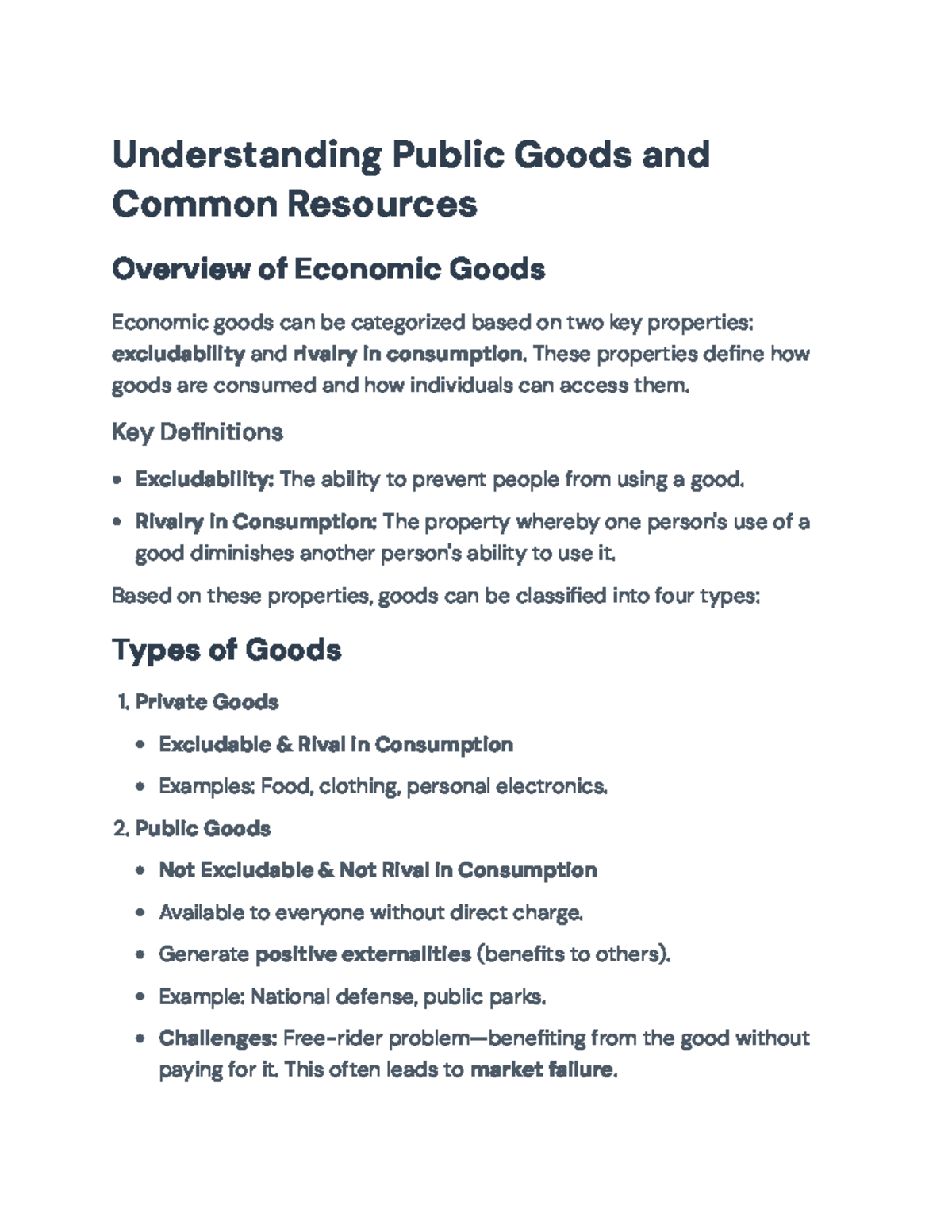 Economic Analysis of Public Goods and Common Resources: Key Concepts ...