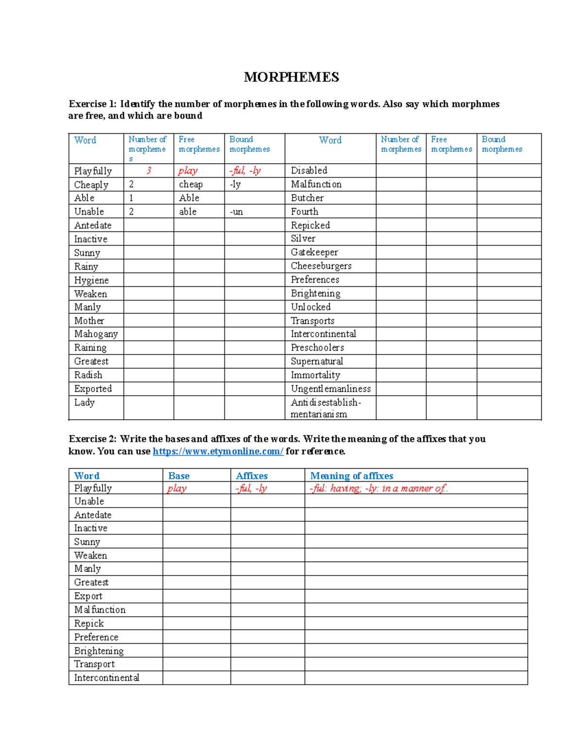 Morpheme Analysis Exercises for Linguistics 101: Key Practice Tasks ...