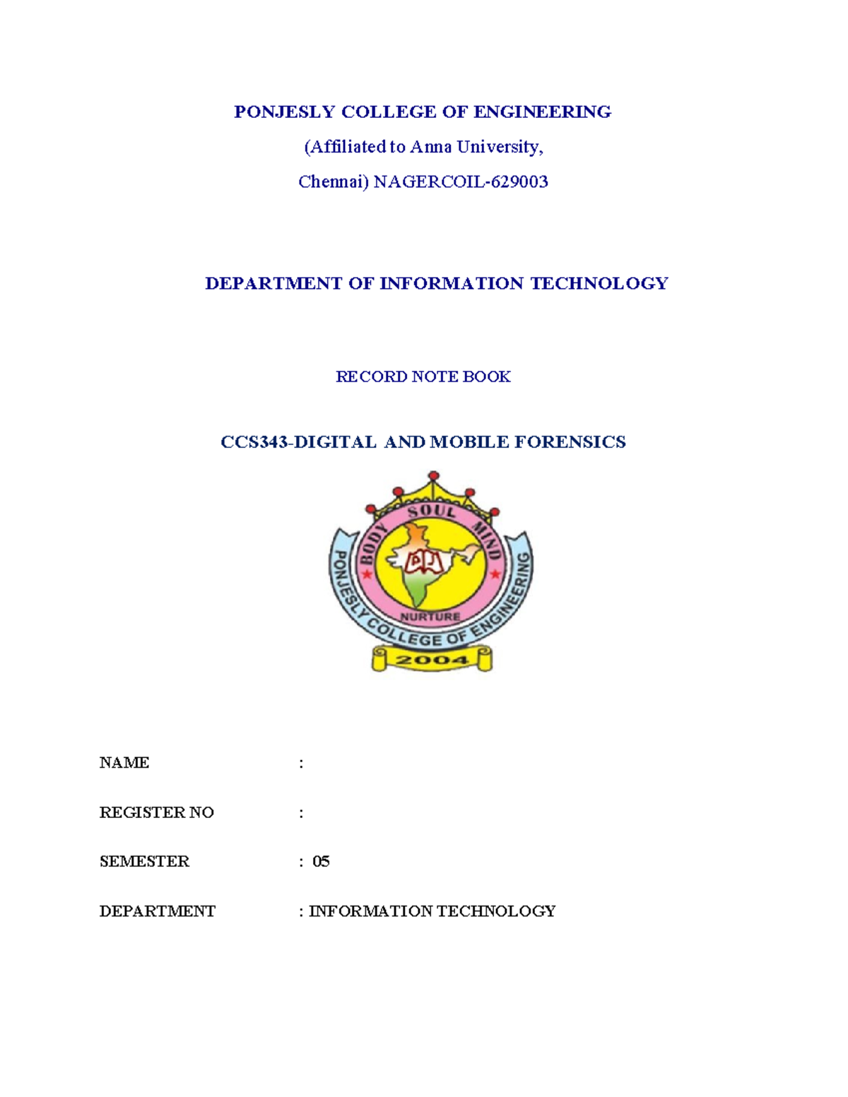 IT 05: Mobile Forensics Practical Record - Sleuth Kit Experiments - Studocu