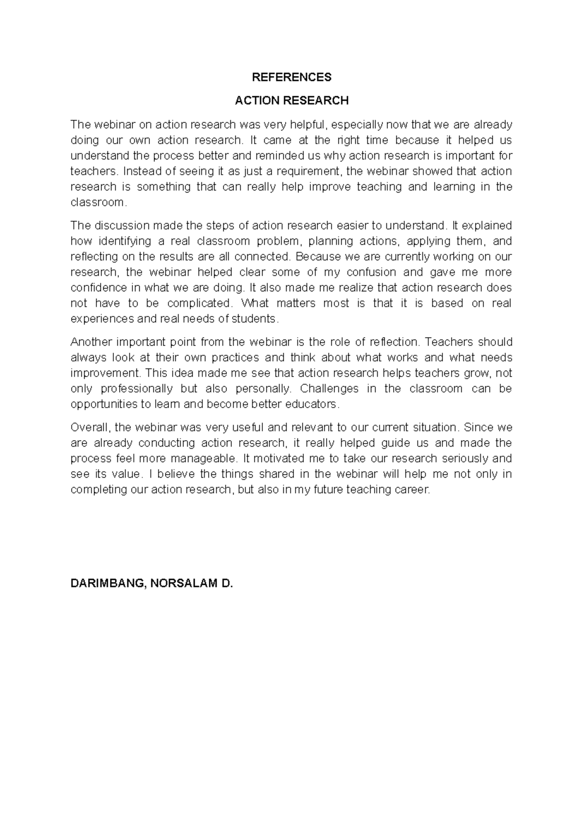 References for Action Research Webinar Insights - Studocu