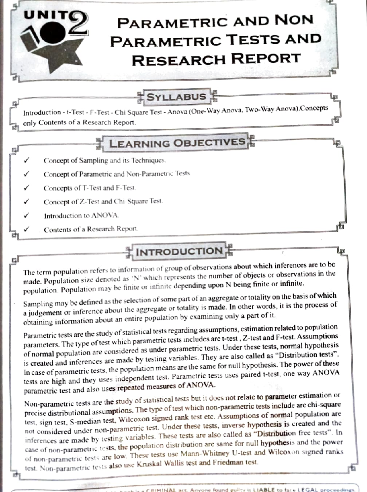 UNIT 2: RESEARCH METHODOLOGY - PARAMETRIC AND NON-PARAMETRIC TESTS ...