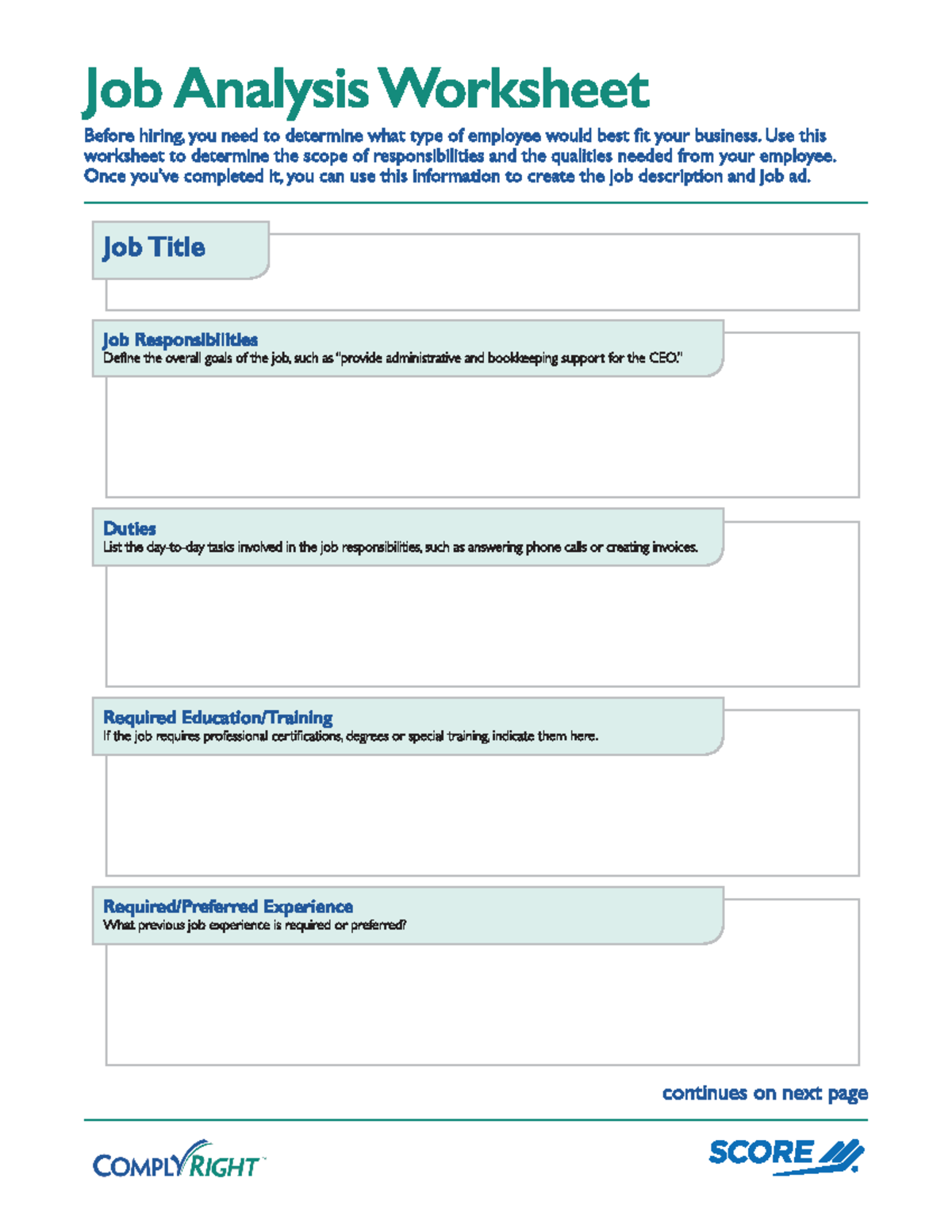 Score Comply Right Job Analysis Worksheet - Accountancy - Studocu