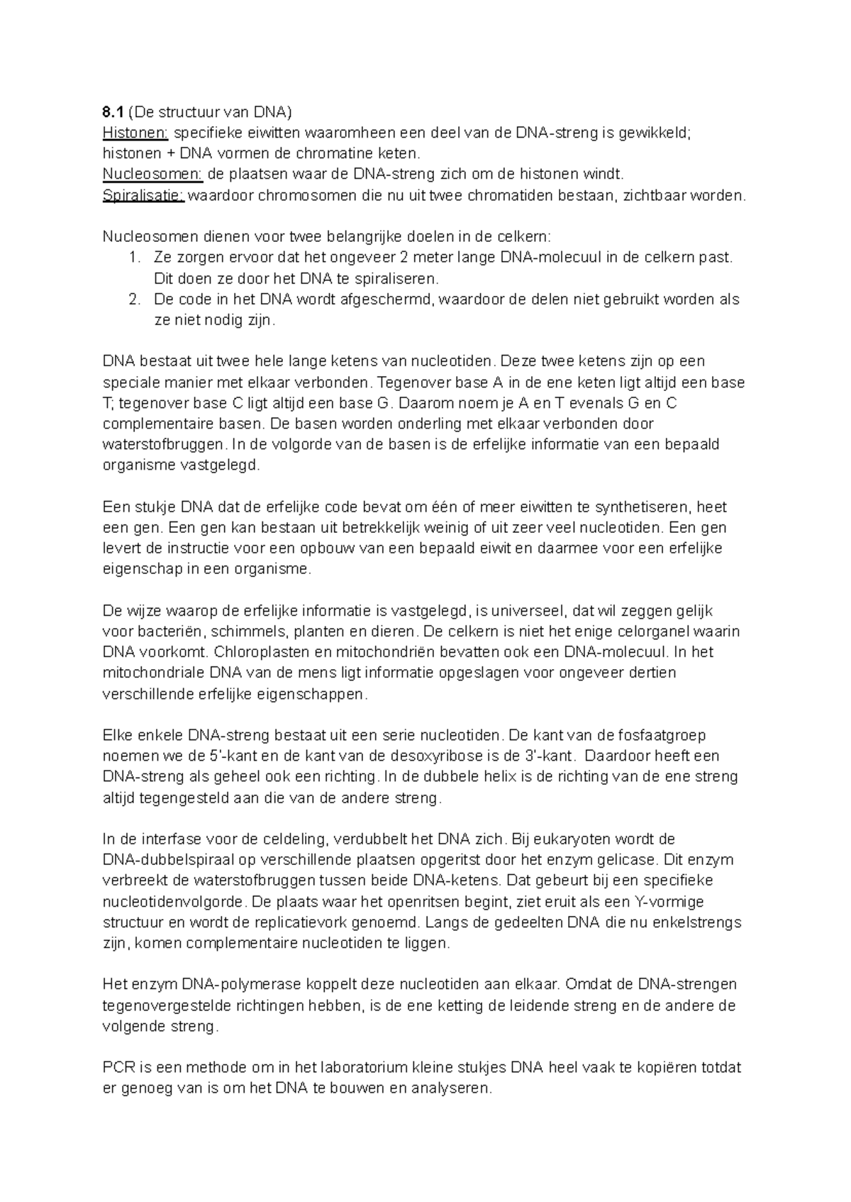 Biologie H8: Structuur van DNA, Transcriptie en Eiwitsynthese - Studeersnel
