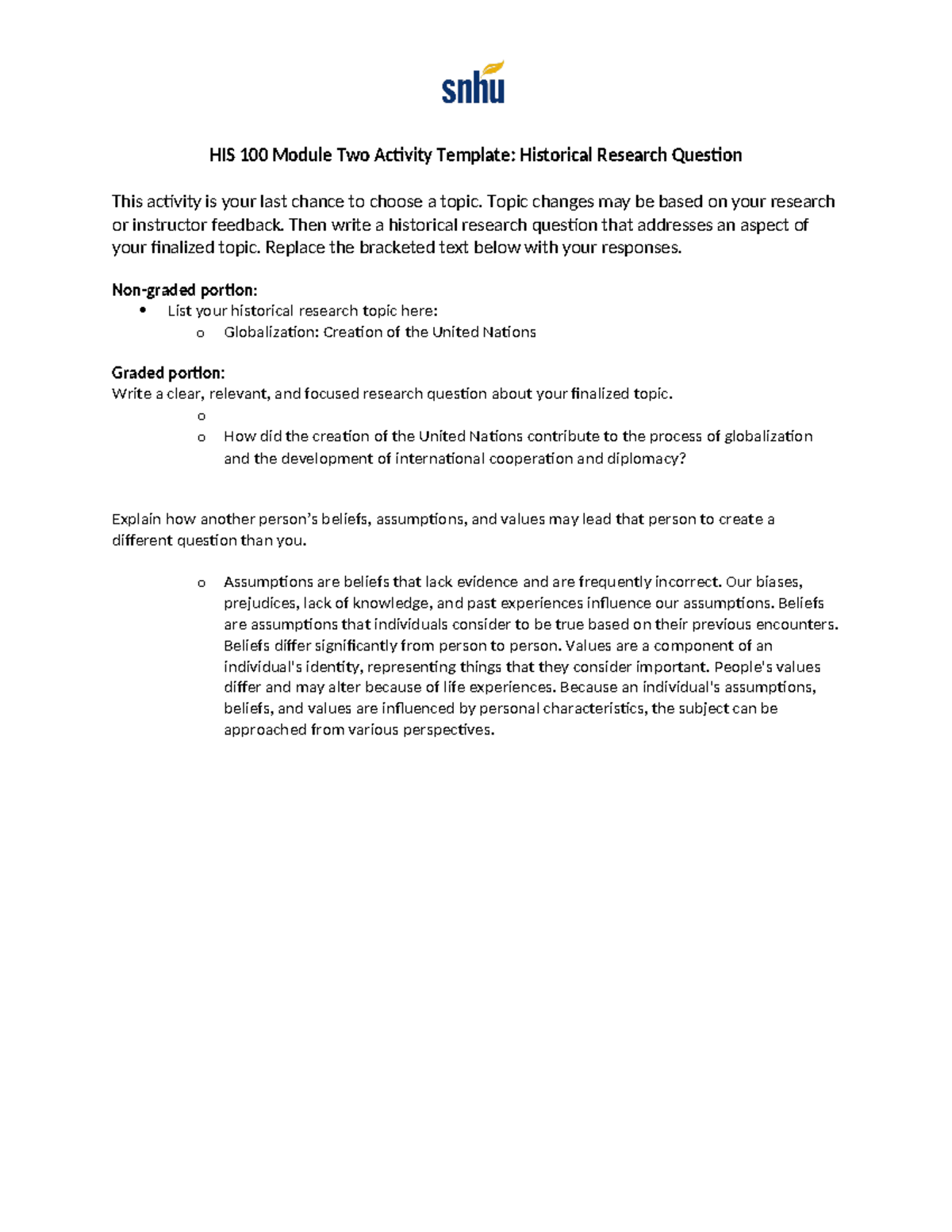 HIS100 Module 2 Research Question - HIS 100 Module Two Activity ...