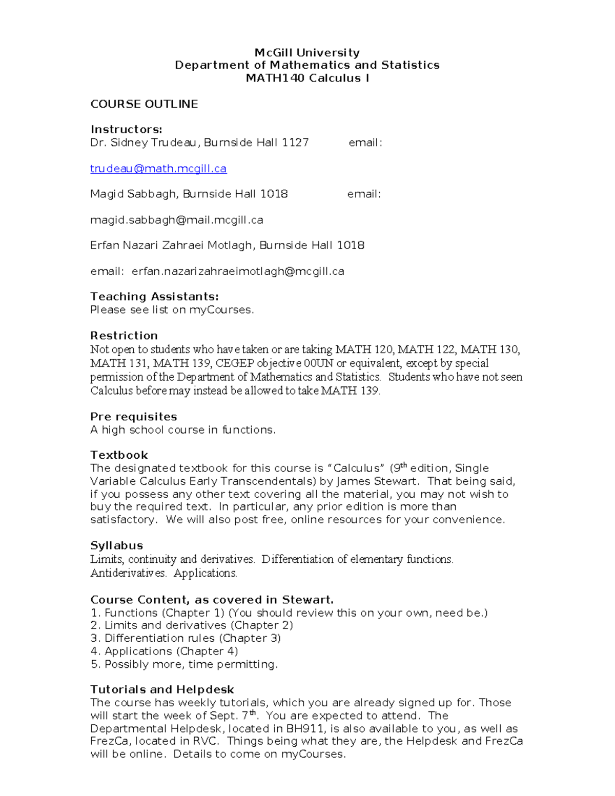 MATH 140 Course Outline: Calculus I Syllabus & Resources - Studocu