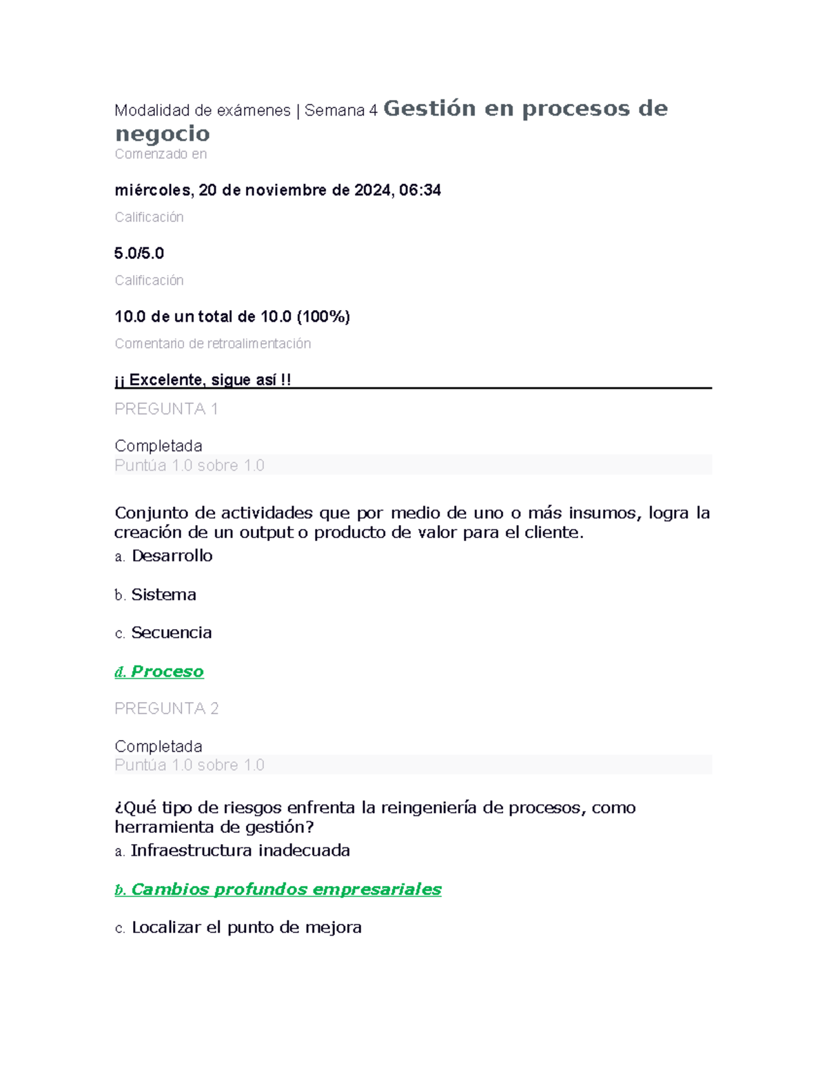 Modalidad de exámenes Semana 4 Gestión en procesos de negocio - Modalidad de exámenes | Semana 4 ...