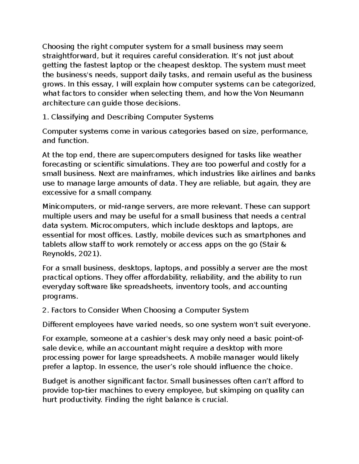 Choosing the Right Computer System for Small Business (Assignment 2025 ...