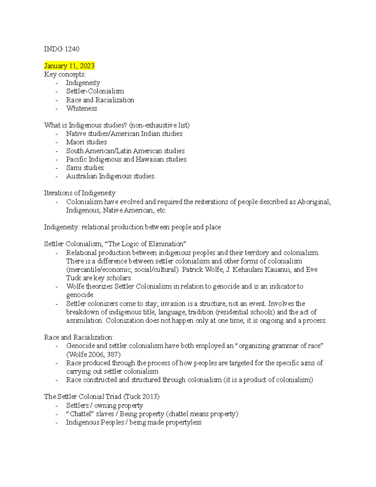 INDG 1240 - Key Concepts and Notes from Weeks 1-3 Lecture - Studocu