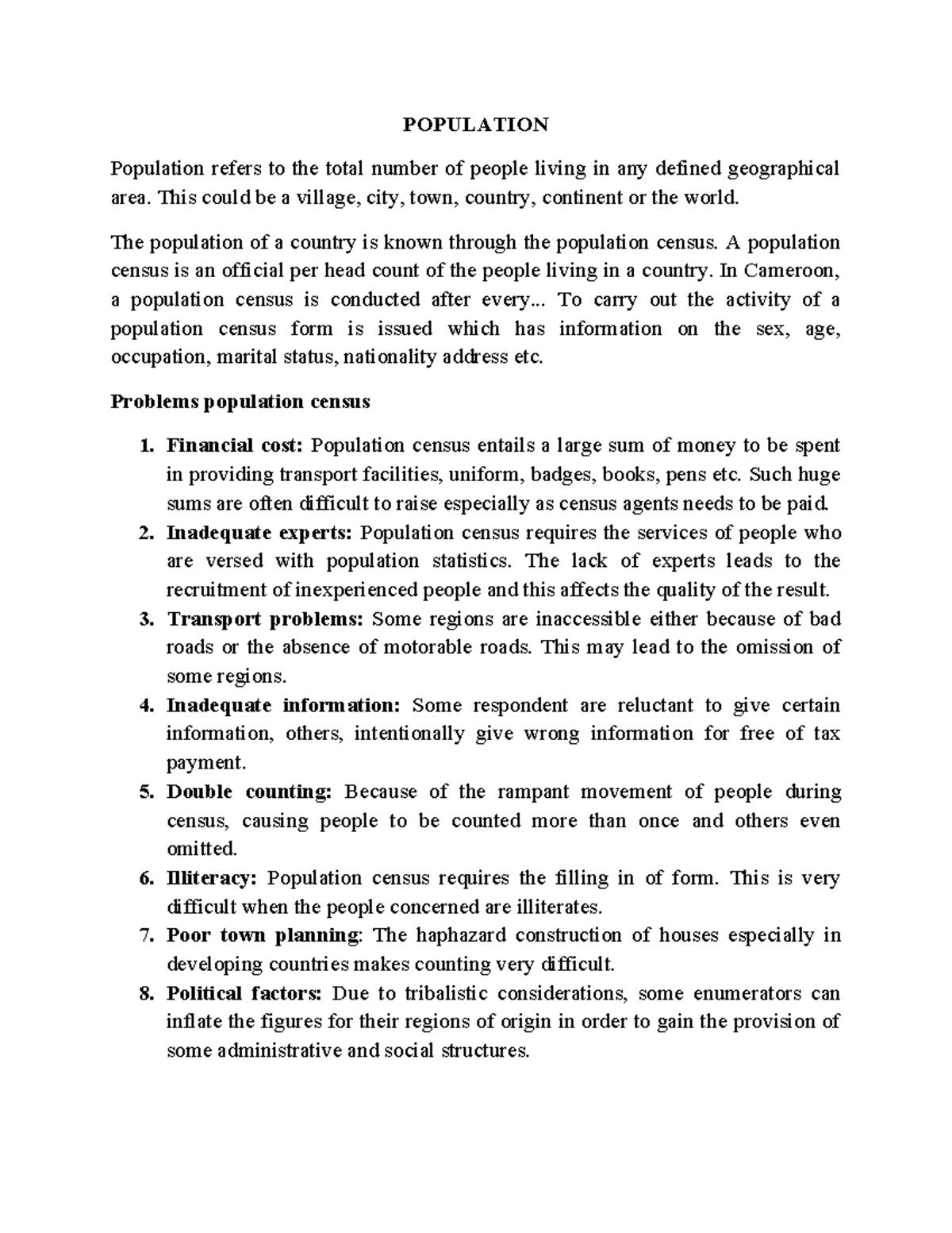 Population Dynamics: Challenges and Importance of Census Data - Studocu