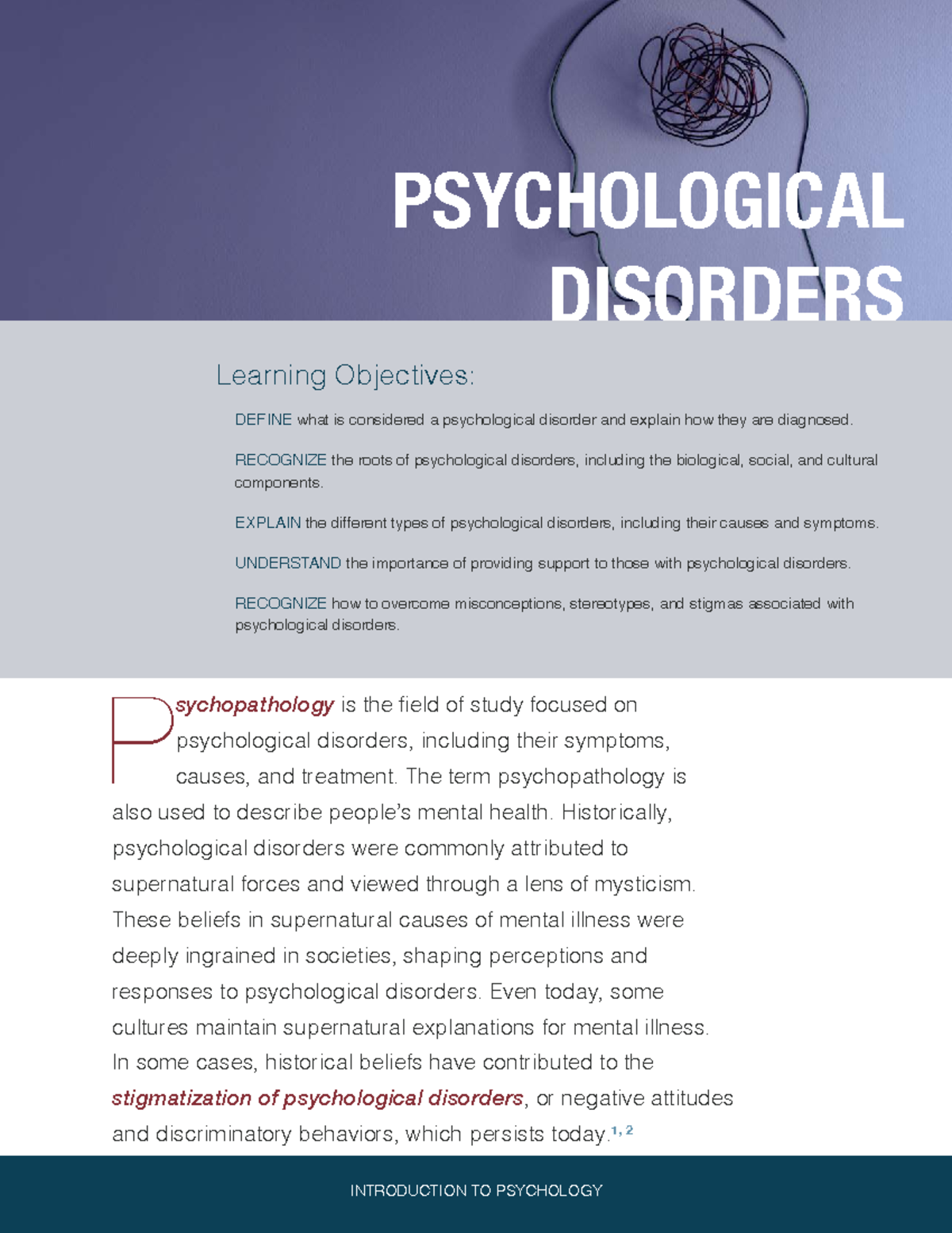 Introduction to Psychology: Psychological Disorders - Studocu