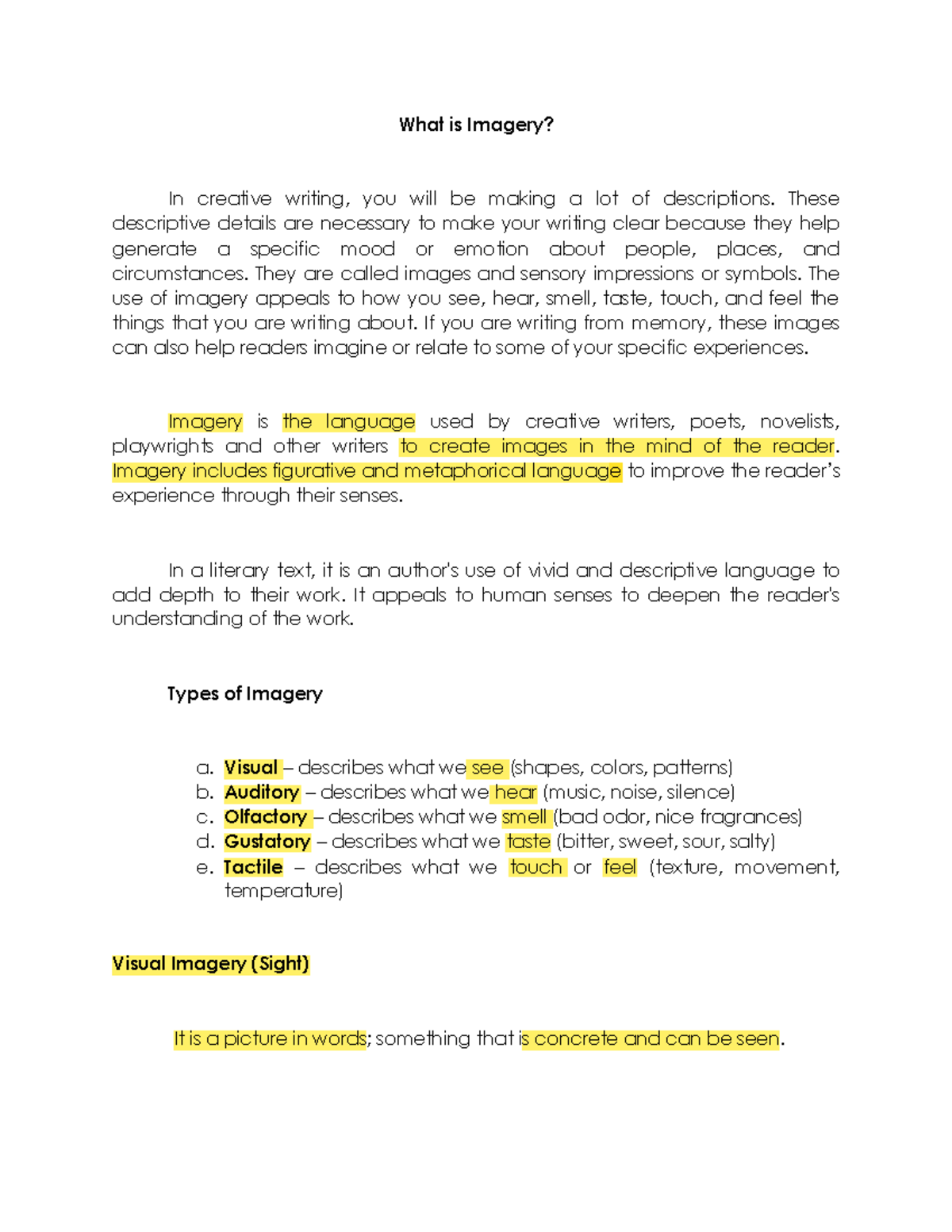 Additional Reading Imagery Synesthesia - What is Imagery? In creative ...