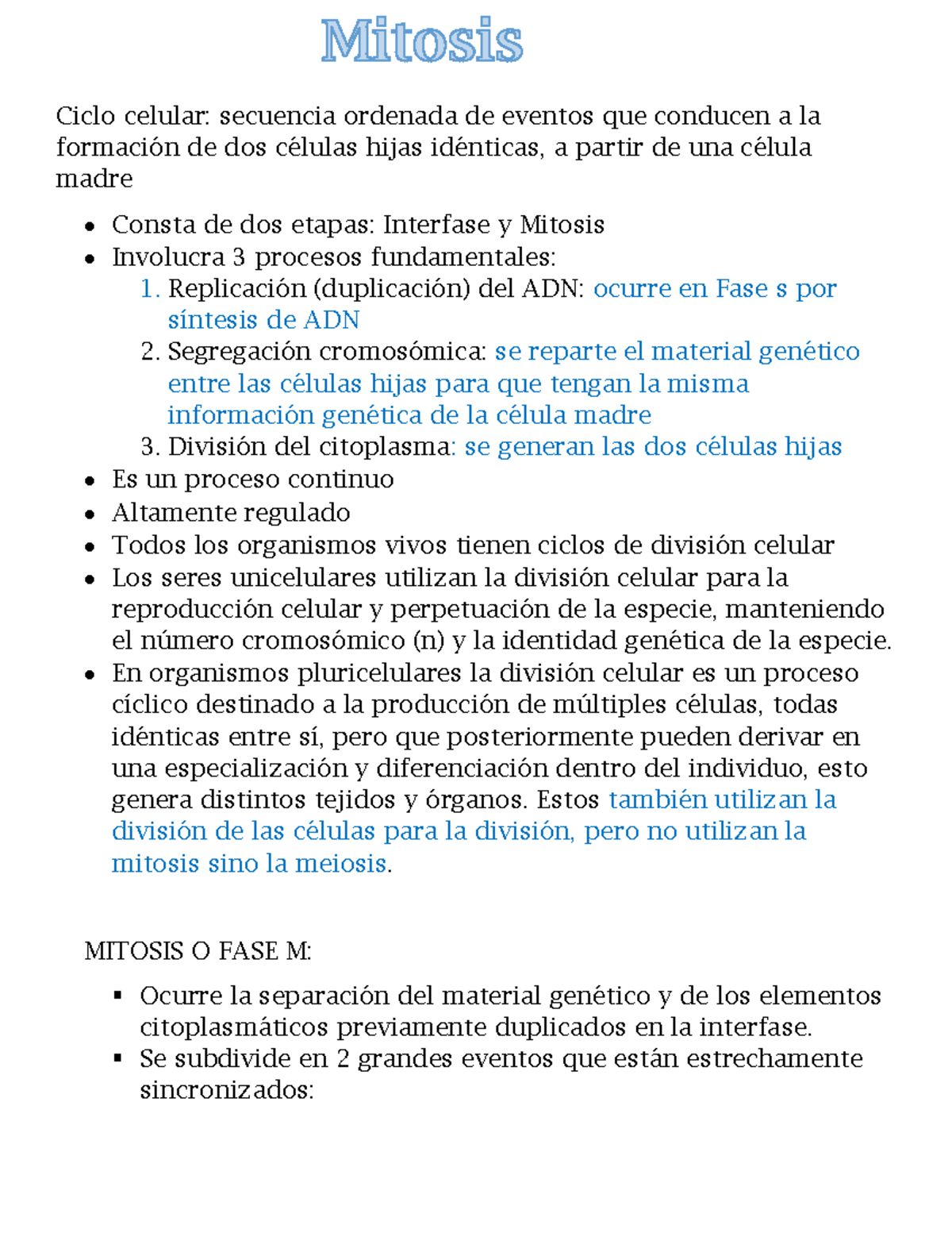 Resumen de Mitosis y Ciclo Celular: Conceptos Clave y Proceso - Studocu