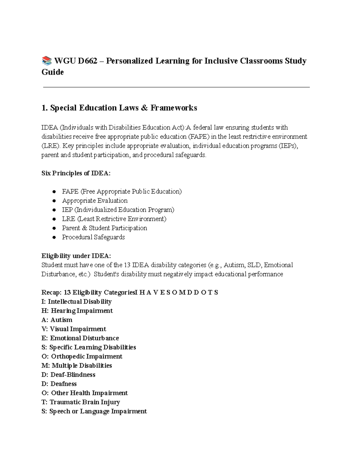 WGU D662 Study Guide: Special Education Laws & Inclusive Practices ...