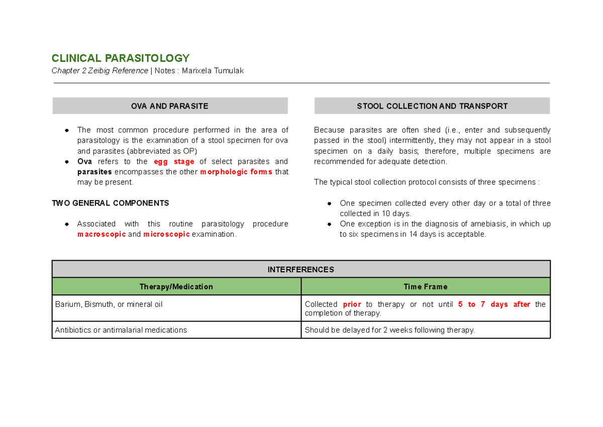 [PARA] CHAP2 - Ova and Parasite Stool Collection & Transport Summary ...