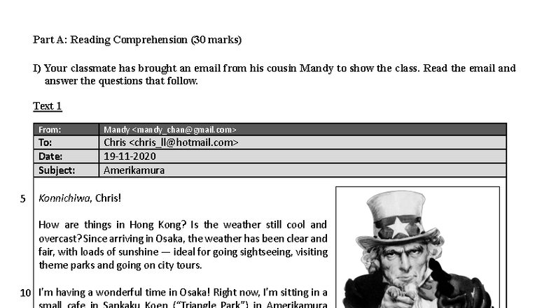 Form 1 English Reading Comprehension Exercise (30 Marks) - Studocu