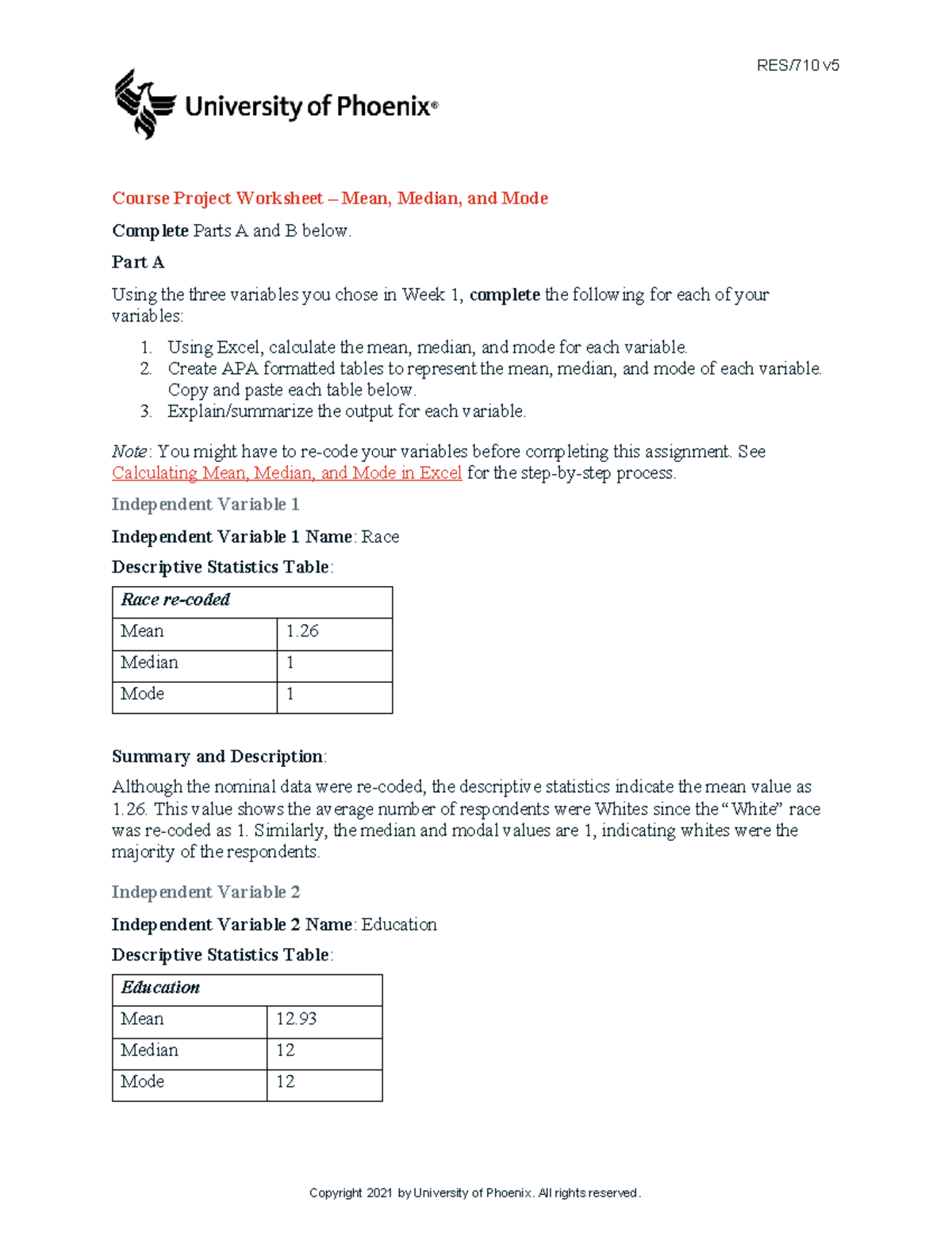 RES/710 v Course Project: Analyzing Mean, Median, and Mode - Studocu