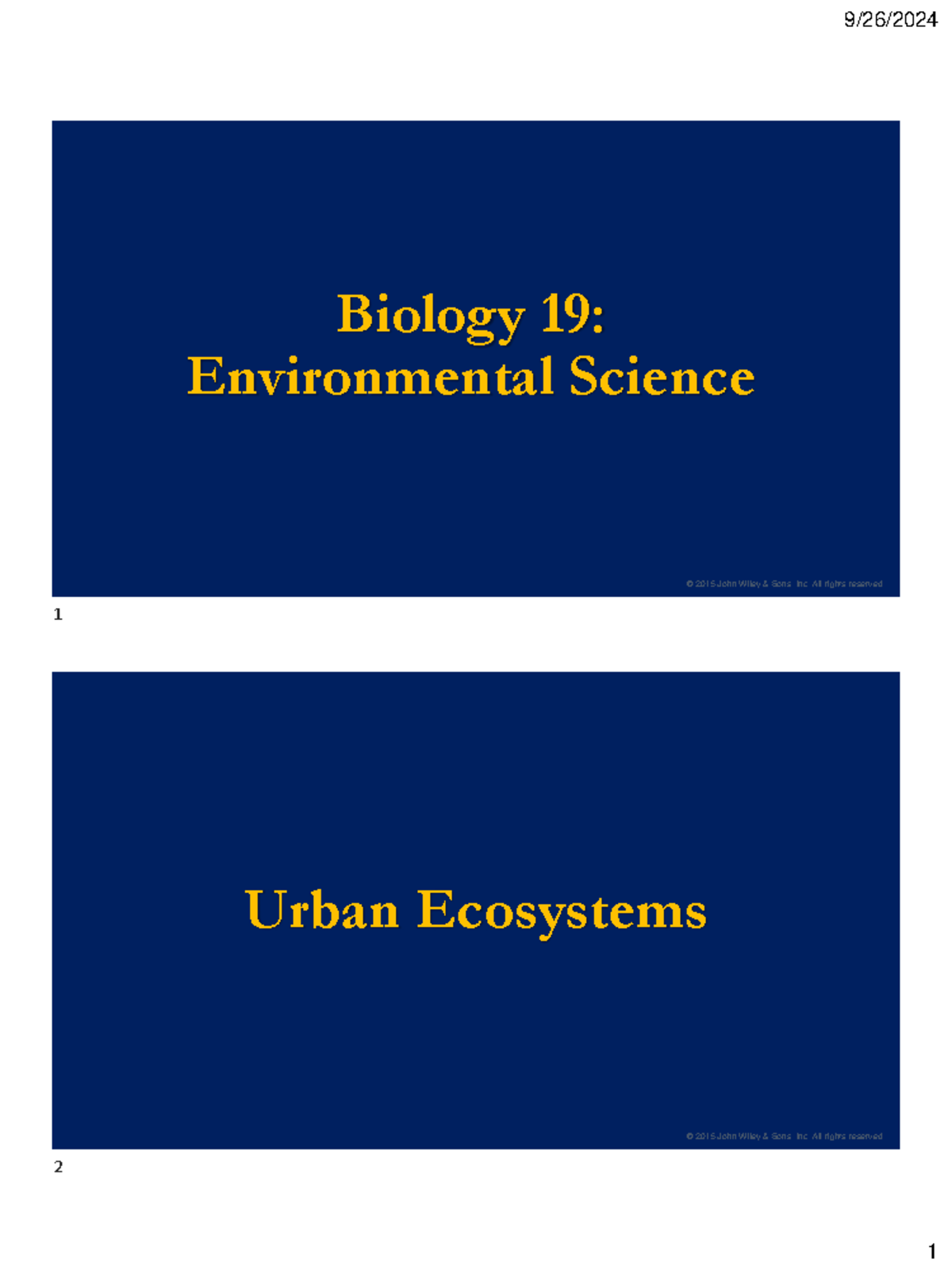 Biology 19: Urban Ecosystems & Environmental Challenges Lecture Notes ...