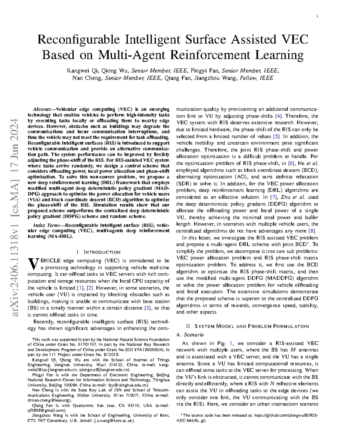 2406 - RIS-Assisted VEC with Multi-Agent Reinforcement Learning - Studocu