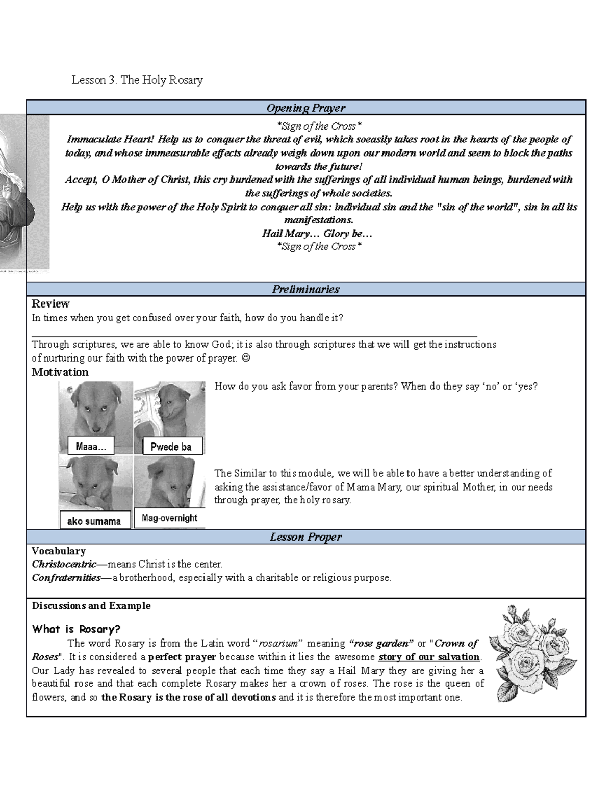 Lesson 10: Understanding the Essence of the Holy Rosary - Studocu