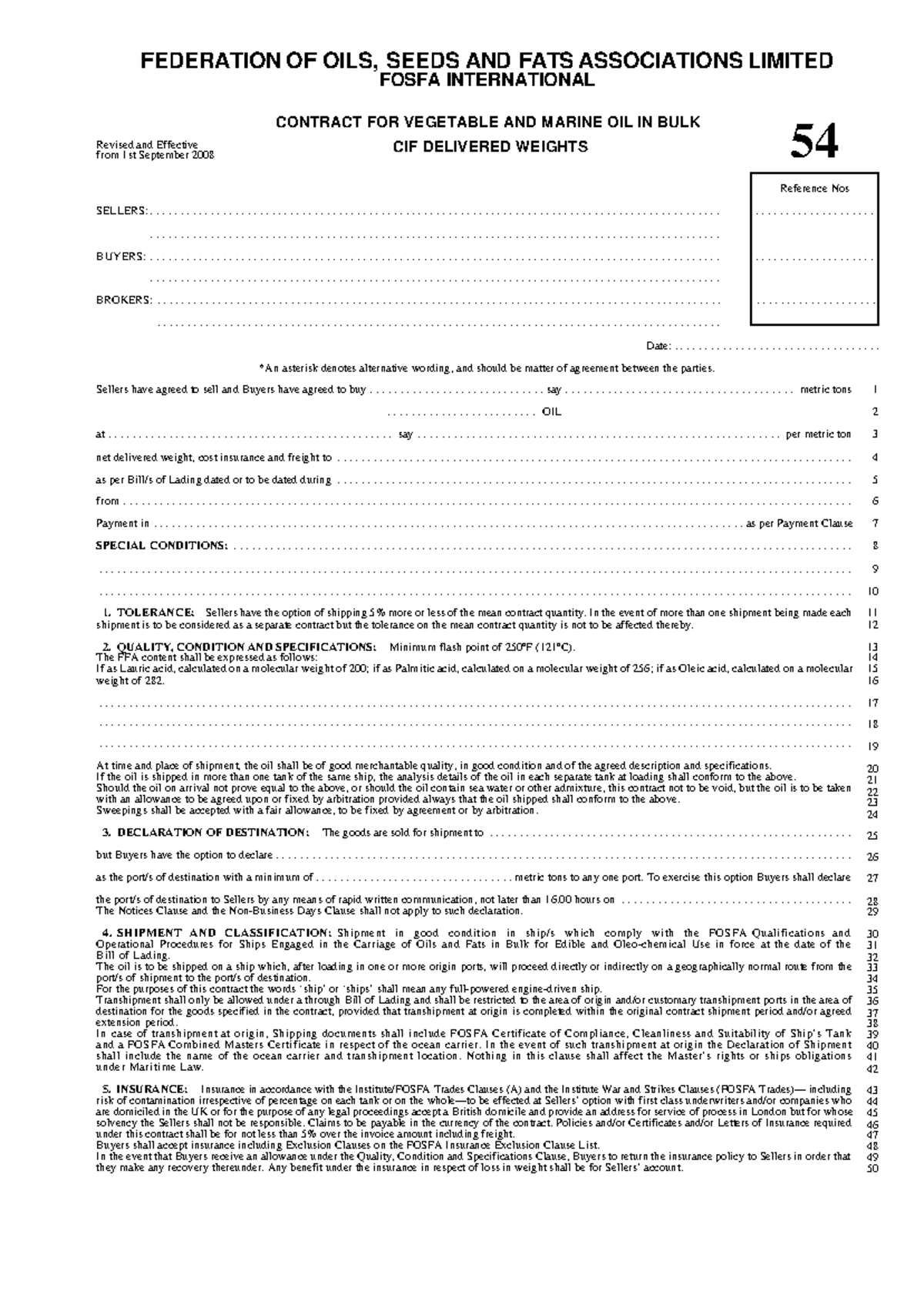 FOSFA 54 Contract for Bulk Vegetable and Marine Oil Agreements - Studocu