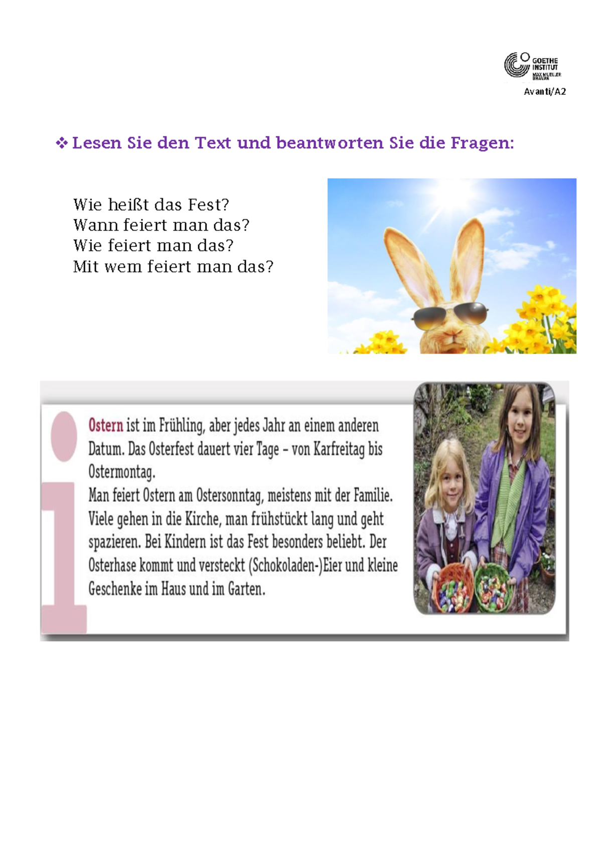 Ostern - Seasons - German Studies - Avanti/A Lesen Sie den Text und ...