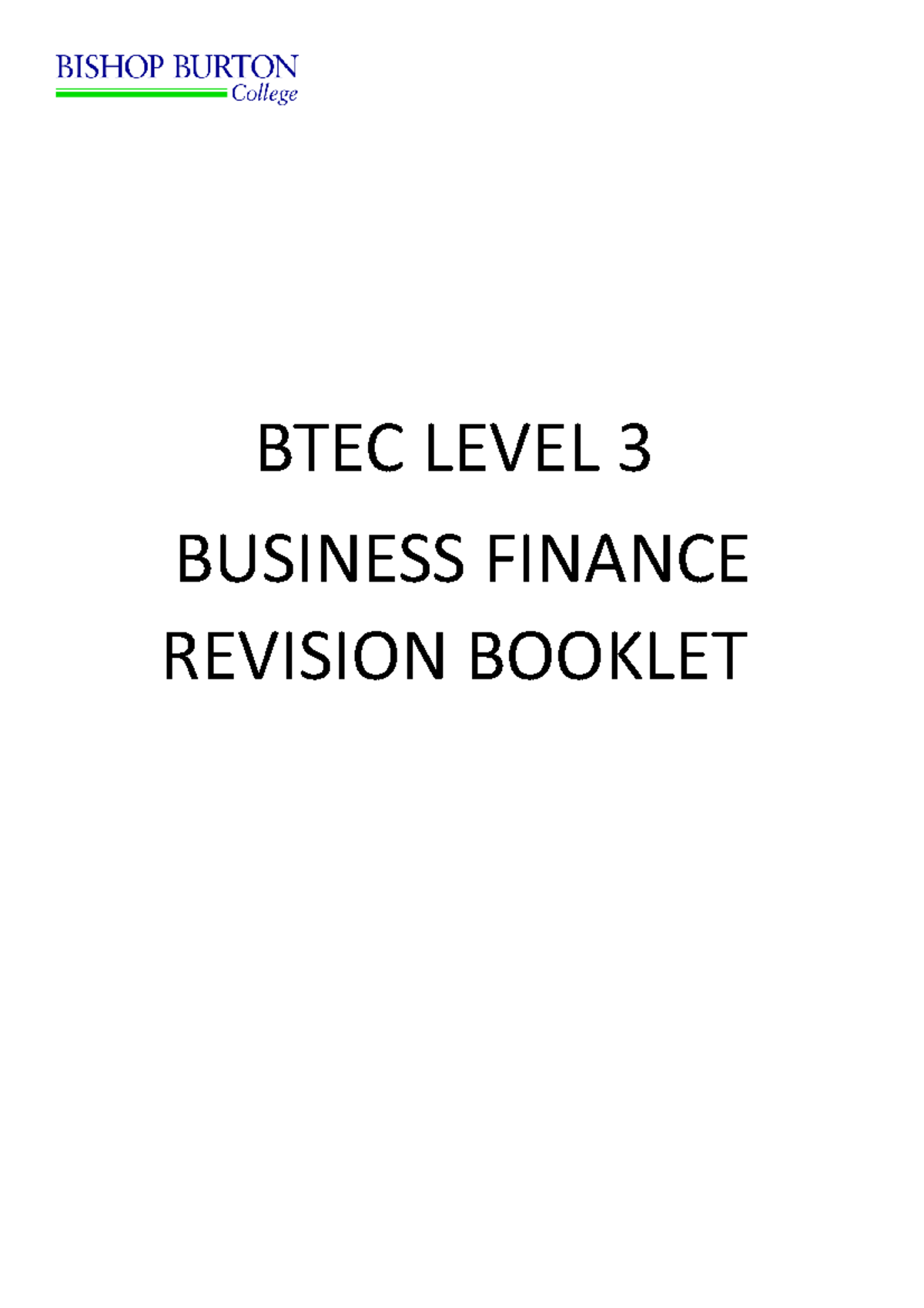 BTEC Level 3 Business Finance Revision Booklet for Effective Accounting ...