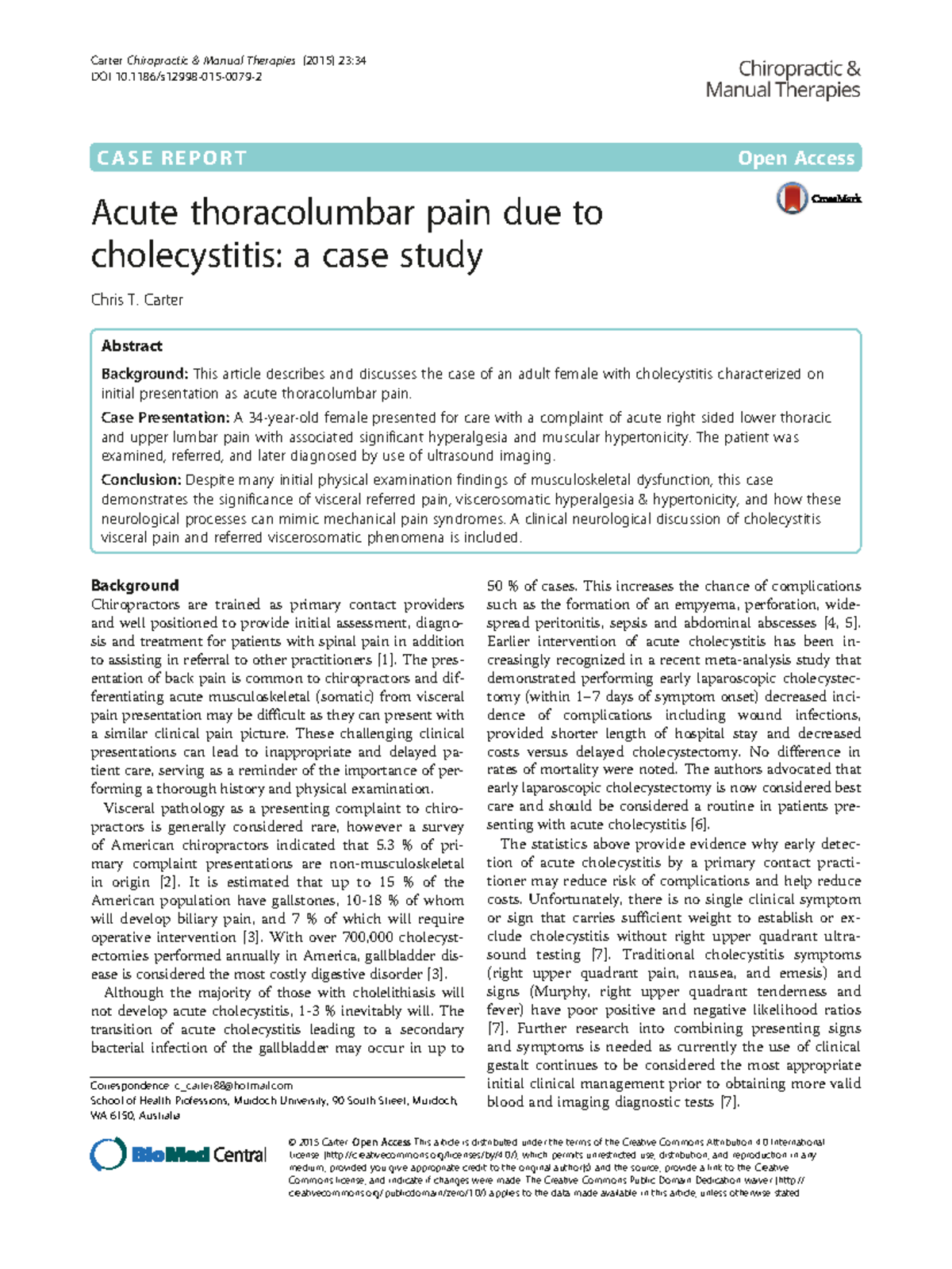 ACU 403 Case Study: Acute Cholecystitis and Visceral Pain Presentation ...