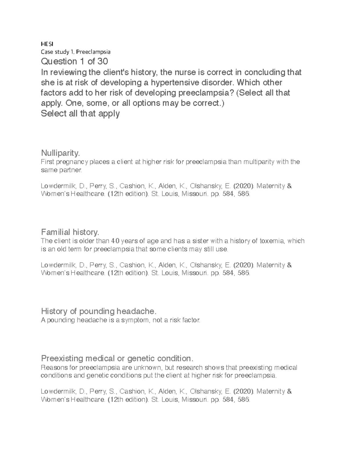 HESI Case Study 1: Preeclampsia Risk Factors and Nursing Interventions - Studocu