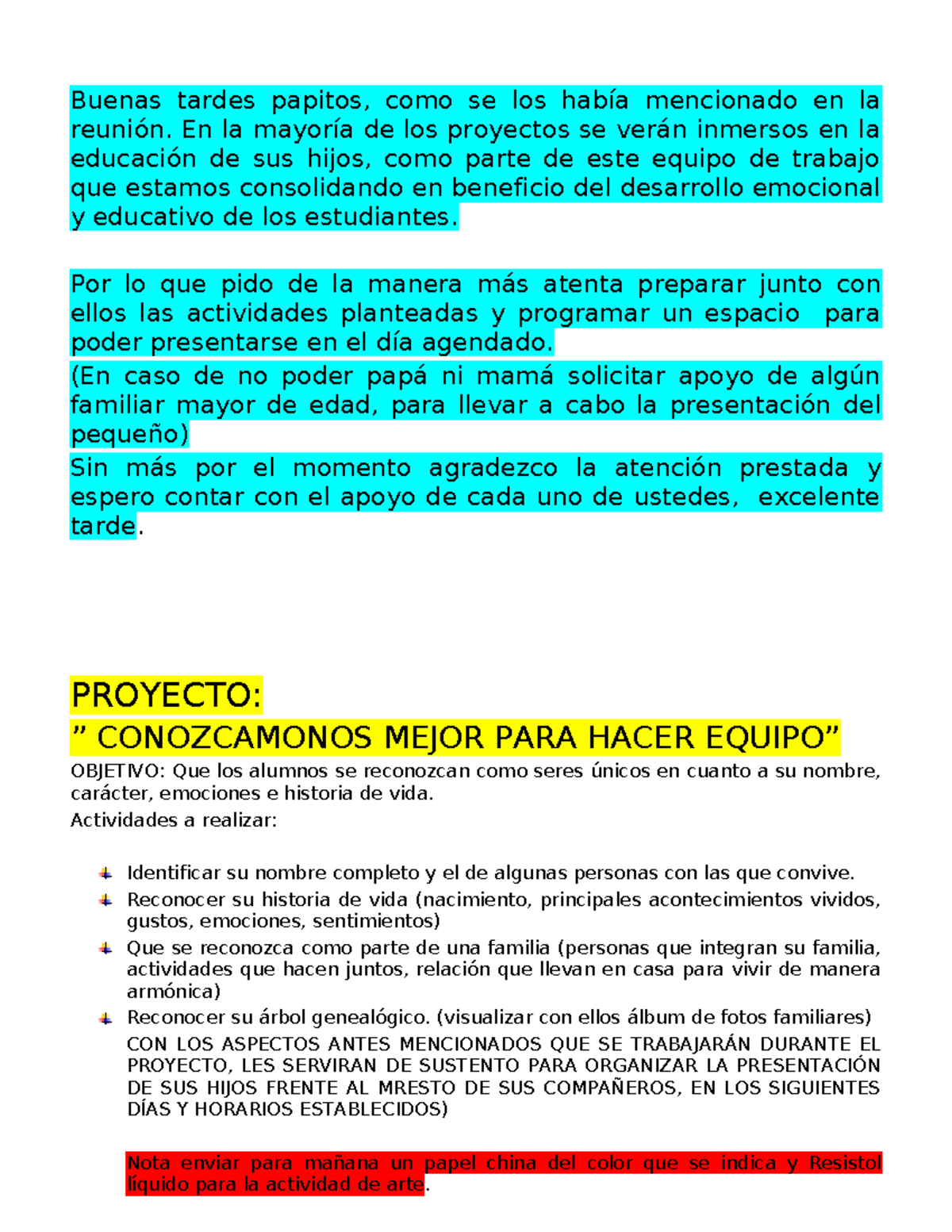 Proyecto "Conozcámonos Mejor" - Actividades para el Desarrollo Familiar ...