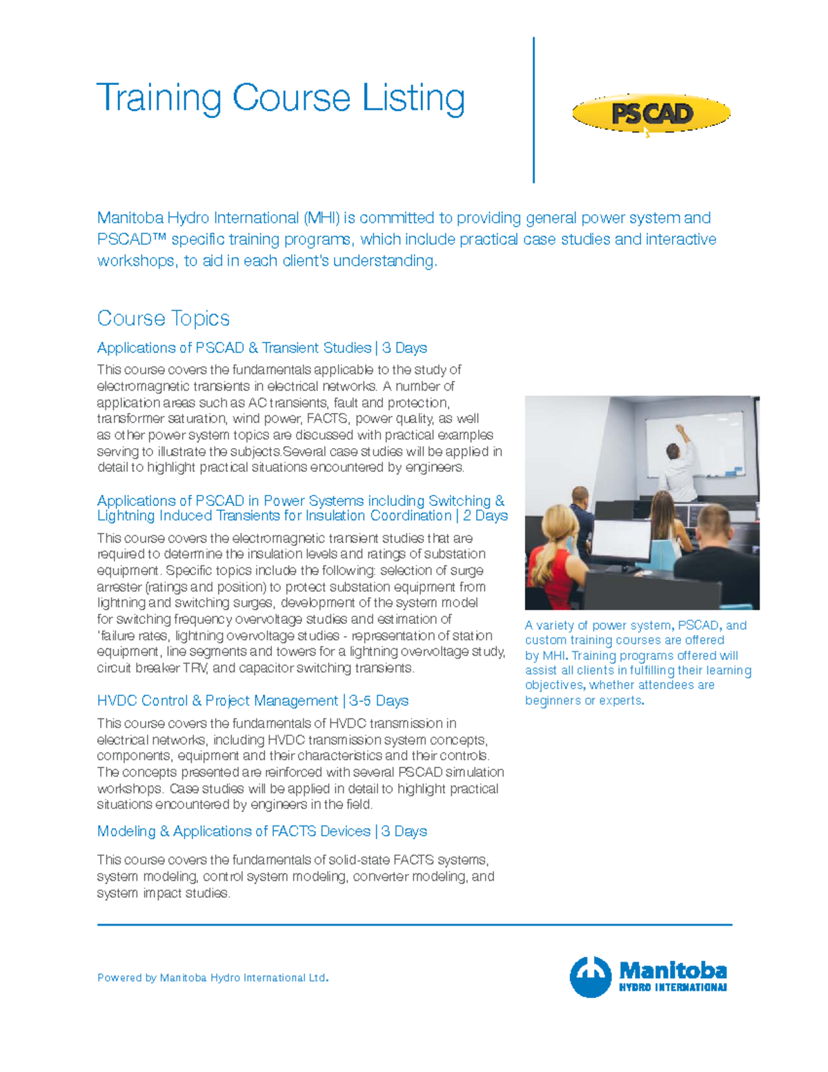 MHI Training Course Listing: Power Systems & PSCAD Workshops - Studocu