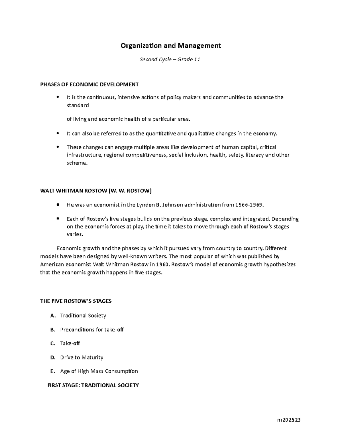 Module 4 - Phases OF Economic Development - Organization and Management ...
