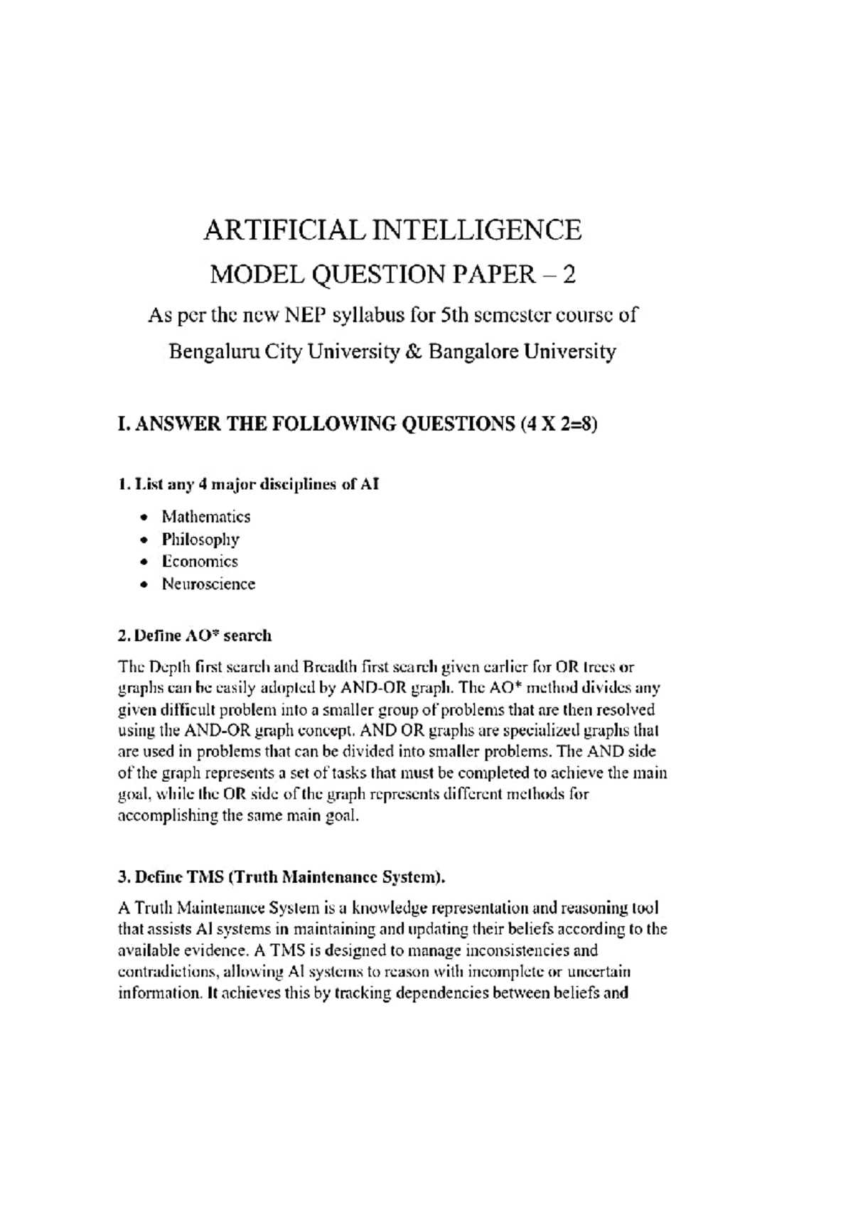 AI Model Question Paper - 2 for 5th Semester (NEP Syllabus) - Studocu