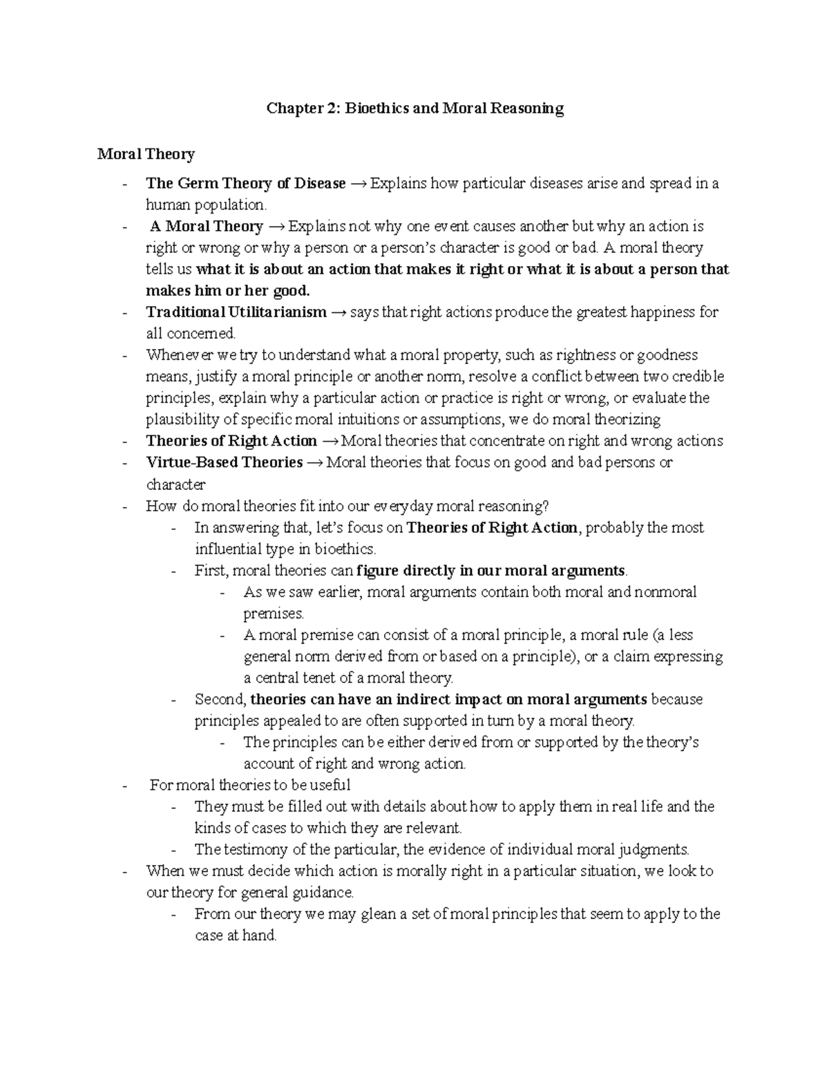 Chapter 2: Analyzing Bioethics and Moral Reasoning Theories - Studocu