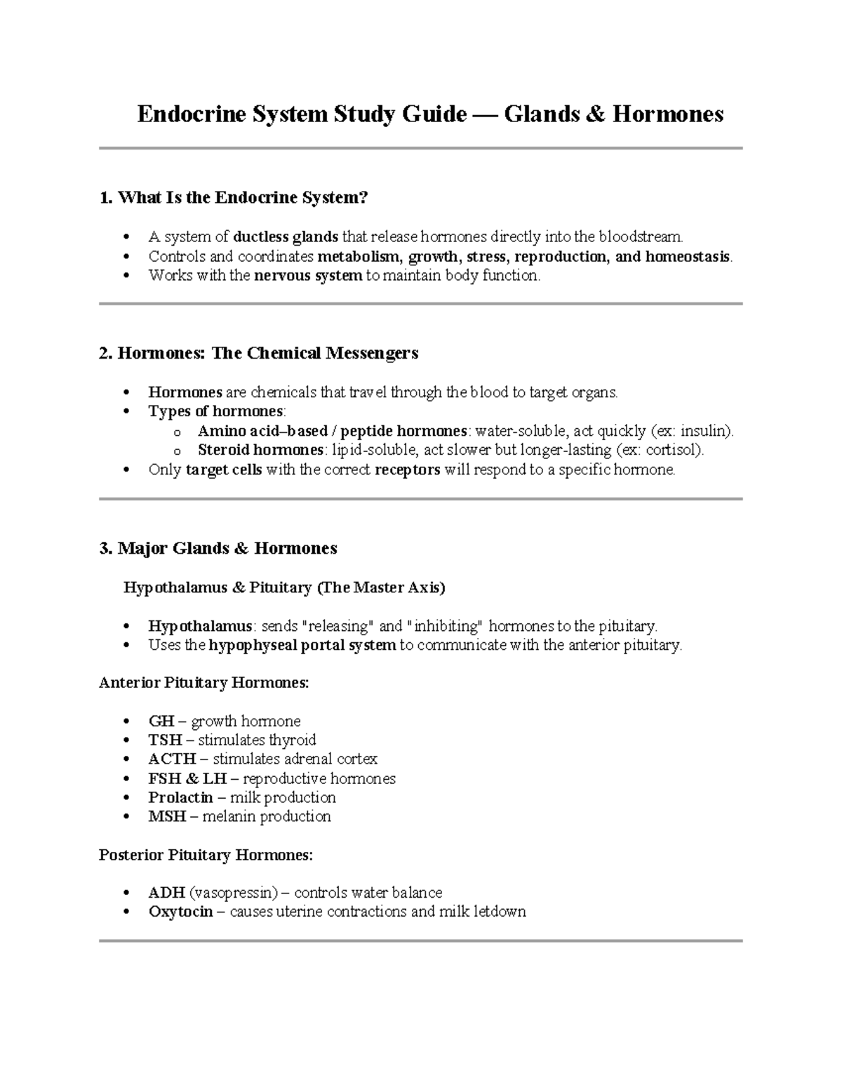 Endocrine System Study Guide: Glands & Hormones Overview - Studocu