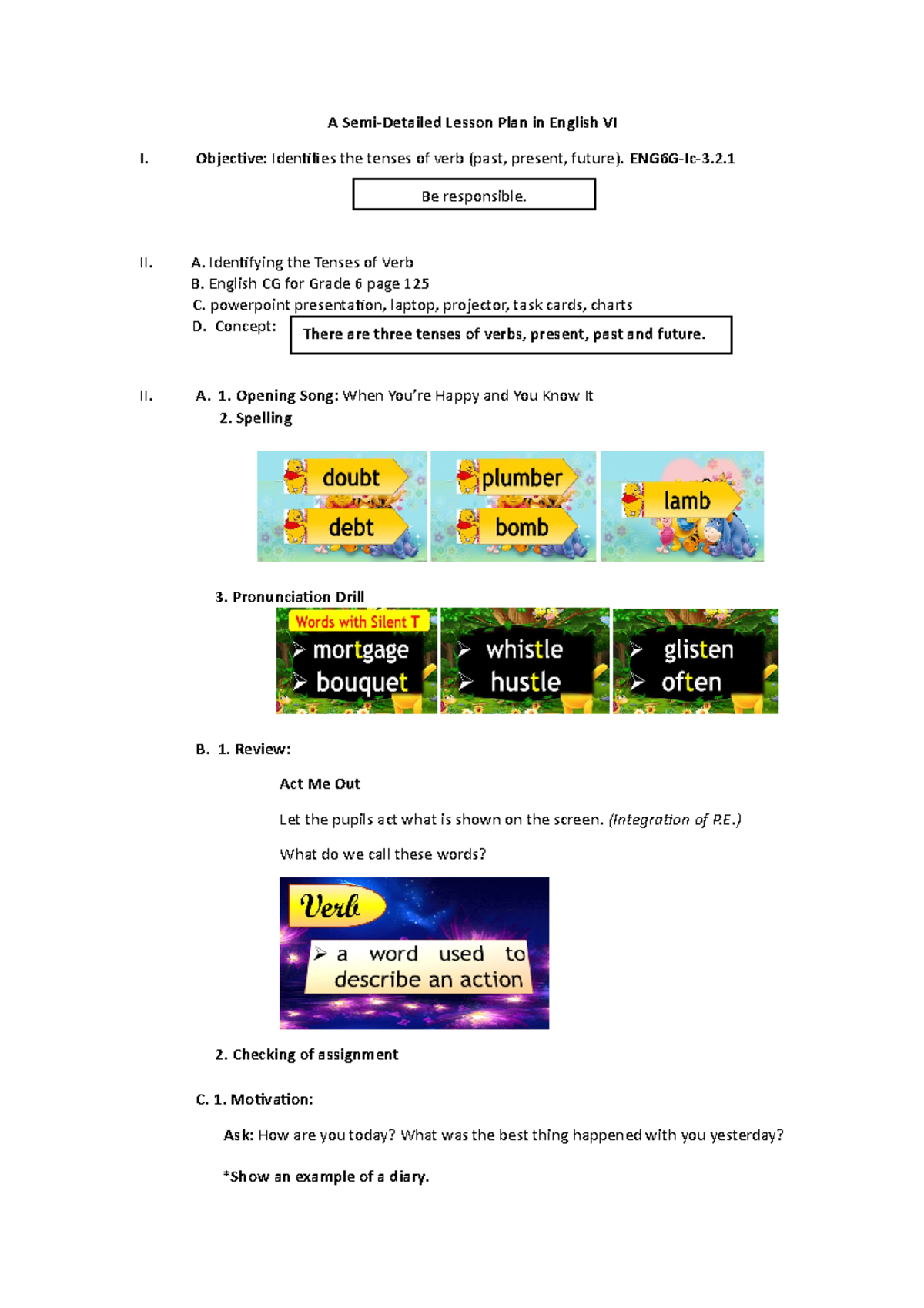 Tenses OF VERB - LESSON PLAN - A Semi-Detailed Lesson Plan in English ...