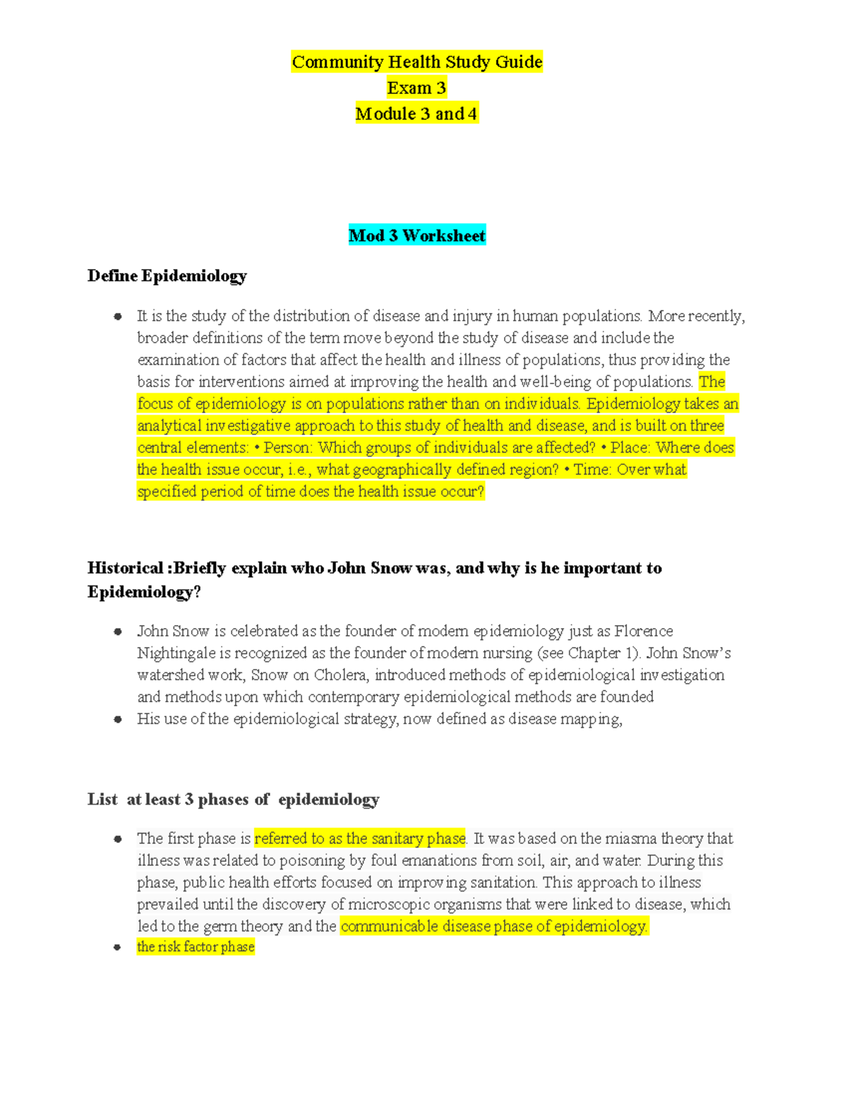 CH Exam 3 Study Guide - Lecture notes Community health exam 3 ...